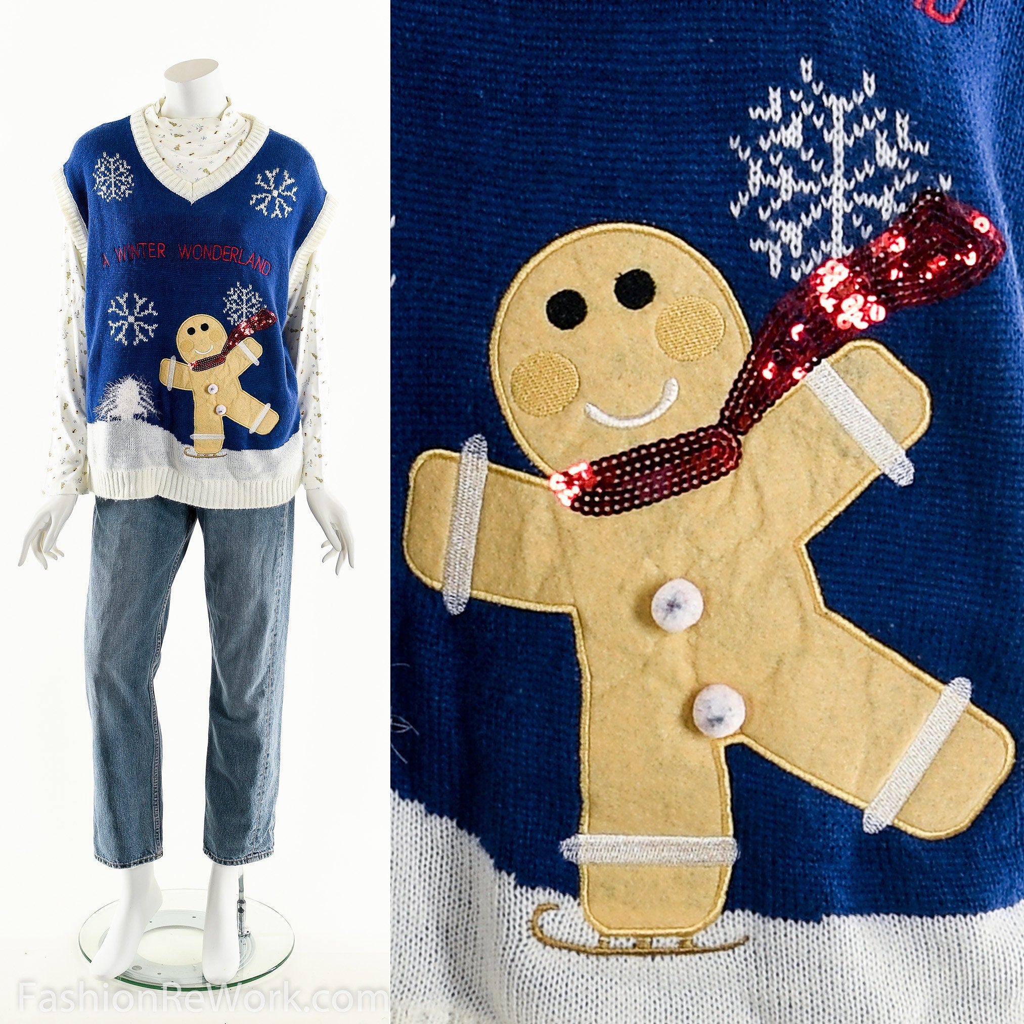 Vintage Blue Gingerbread Man Christmas Ugly Sweater | Shop THRILLING