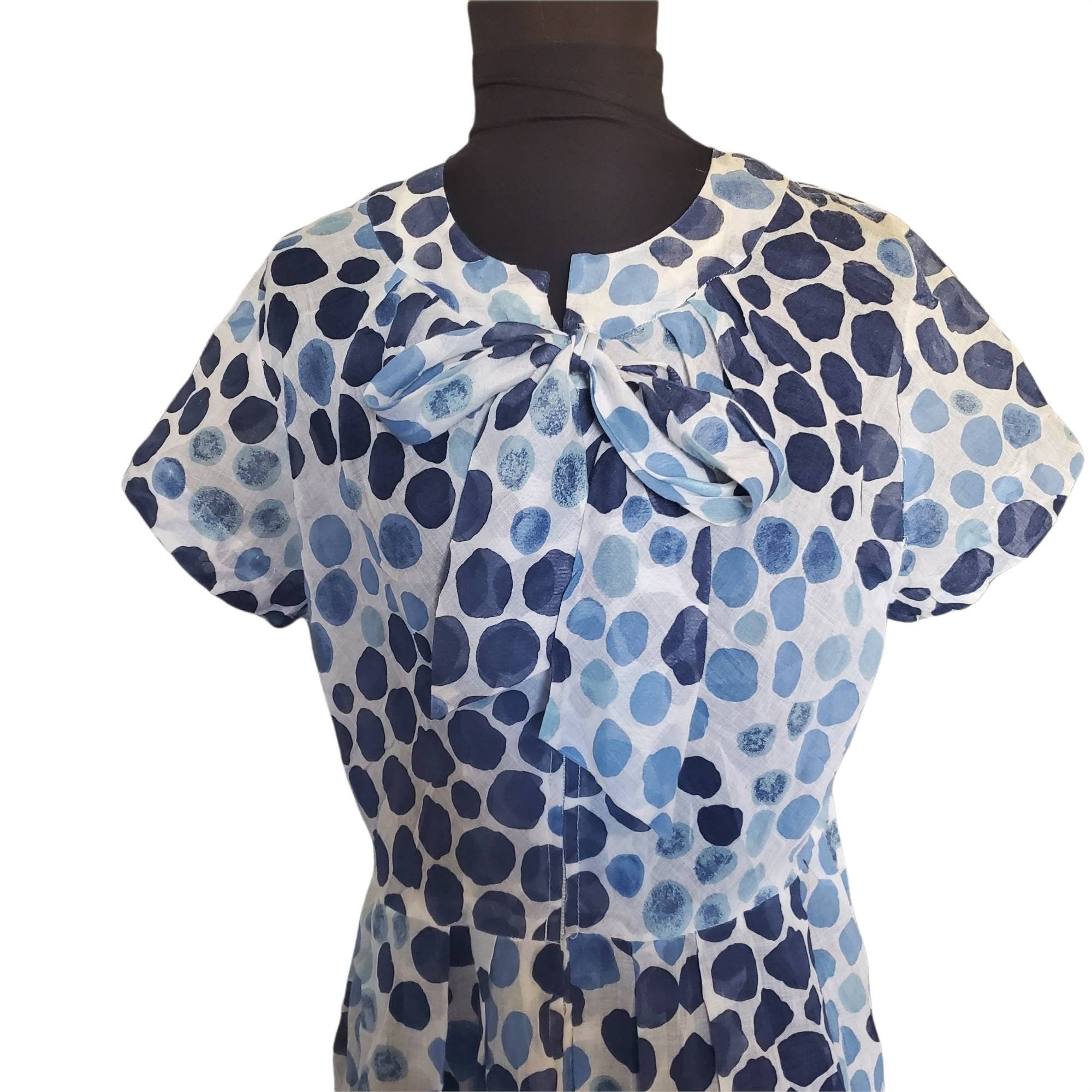 Vintage 40s Fashioned by Sorority Pussy Bow Tie Neck Polka Dot Cotton | Shop THRILLING