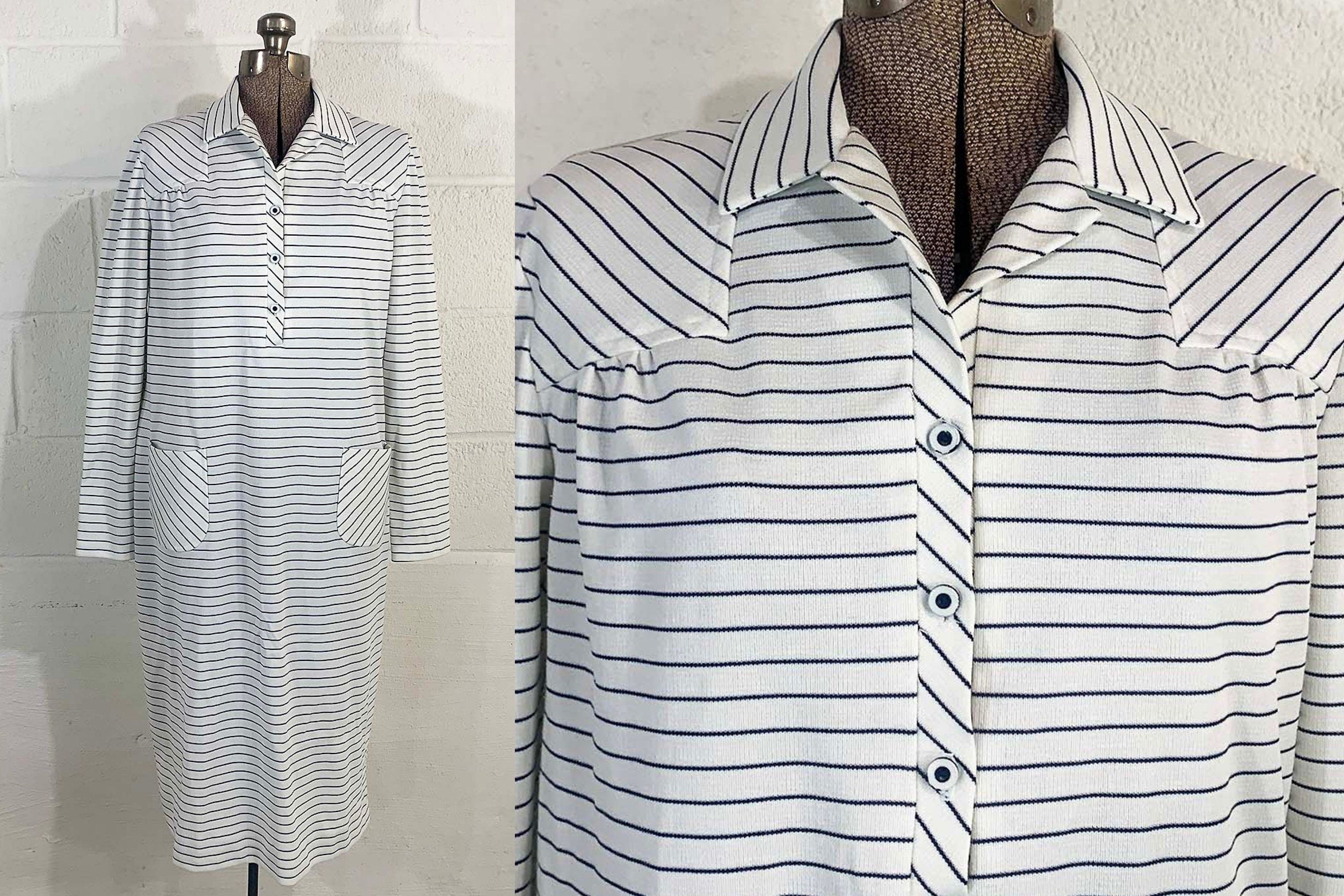 Vintage 60s Long Sleeve Striped Nautical Mod Shirtdress by D'allairds | Shop THRILLING