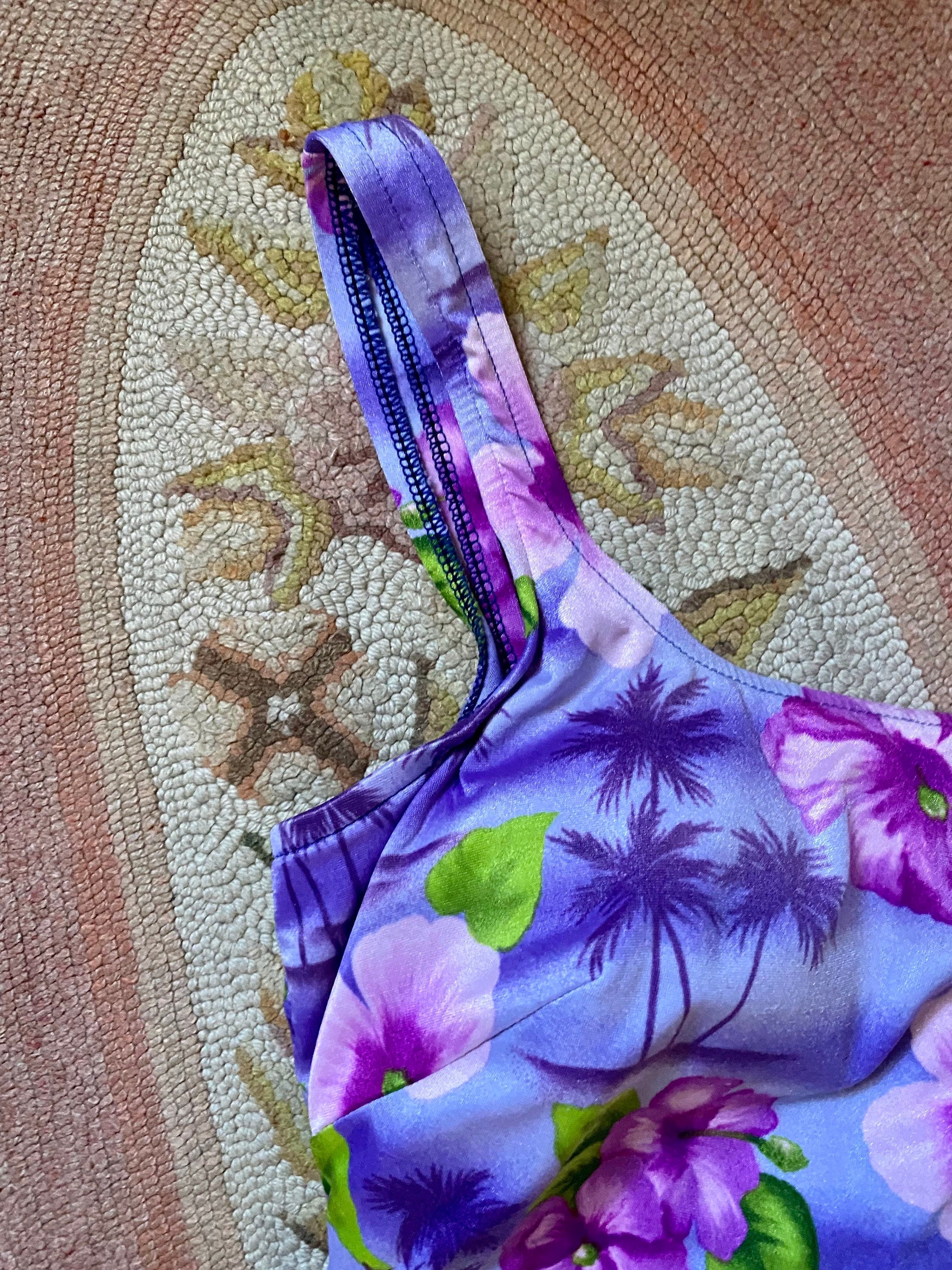80s Vintage Maxine Of Hollywood Tropical Floral Print One Piece Swimsu