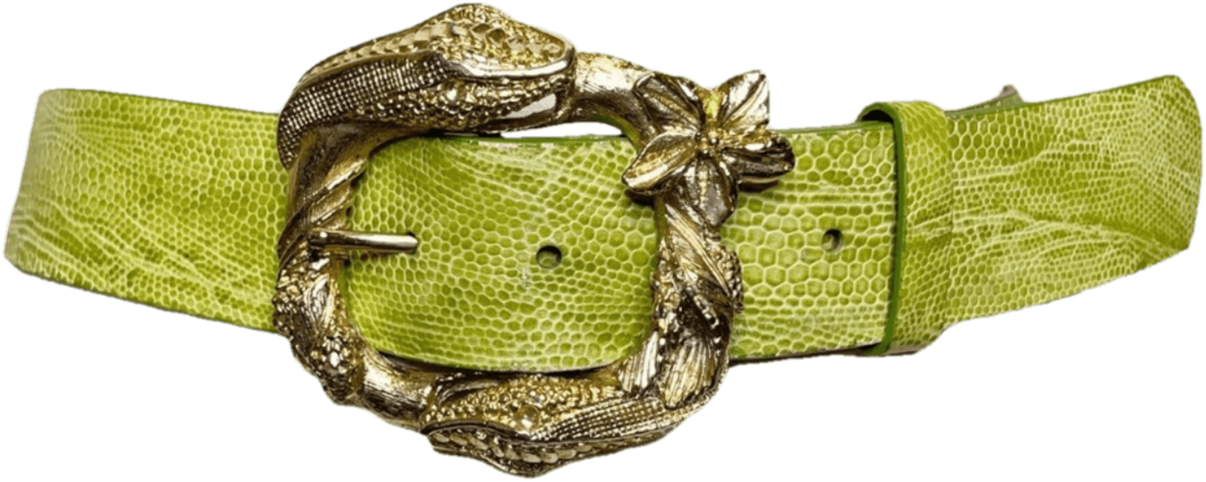 Vintage 80’s 90’s Gaudy Green Leather Gold Snake Belt by Kenneth Jay Lane | Shop THRILLING