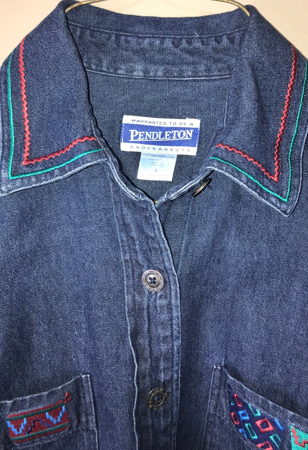 Vintage 90s Southwest Embroidery Blue Denim Top By Pendleton | Shop THRILLING