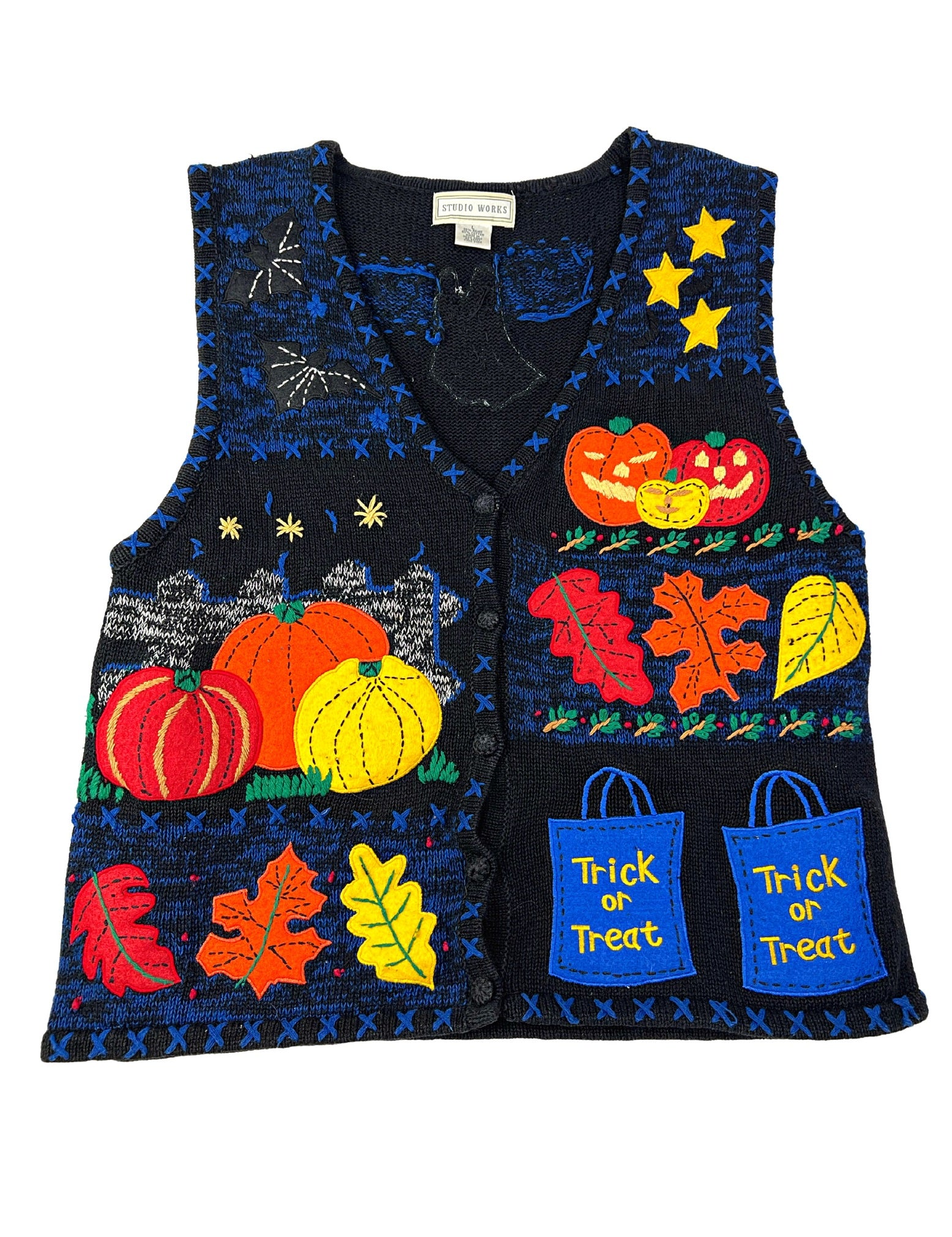 Vintage 90s Halloween Trick Or Treat Chunky Sweater Vest By Studio Works | Shop THRILLING