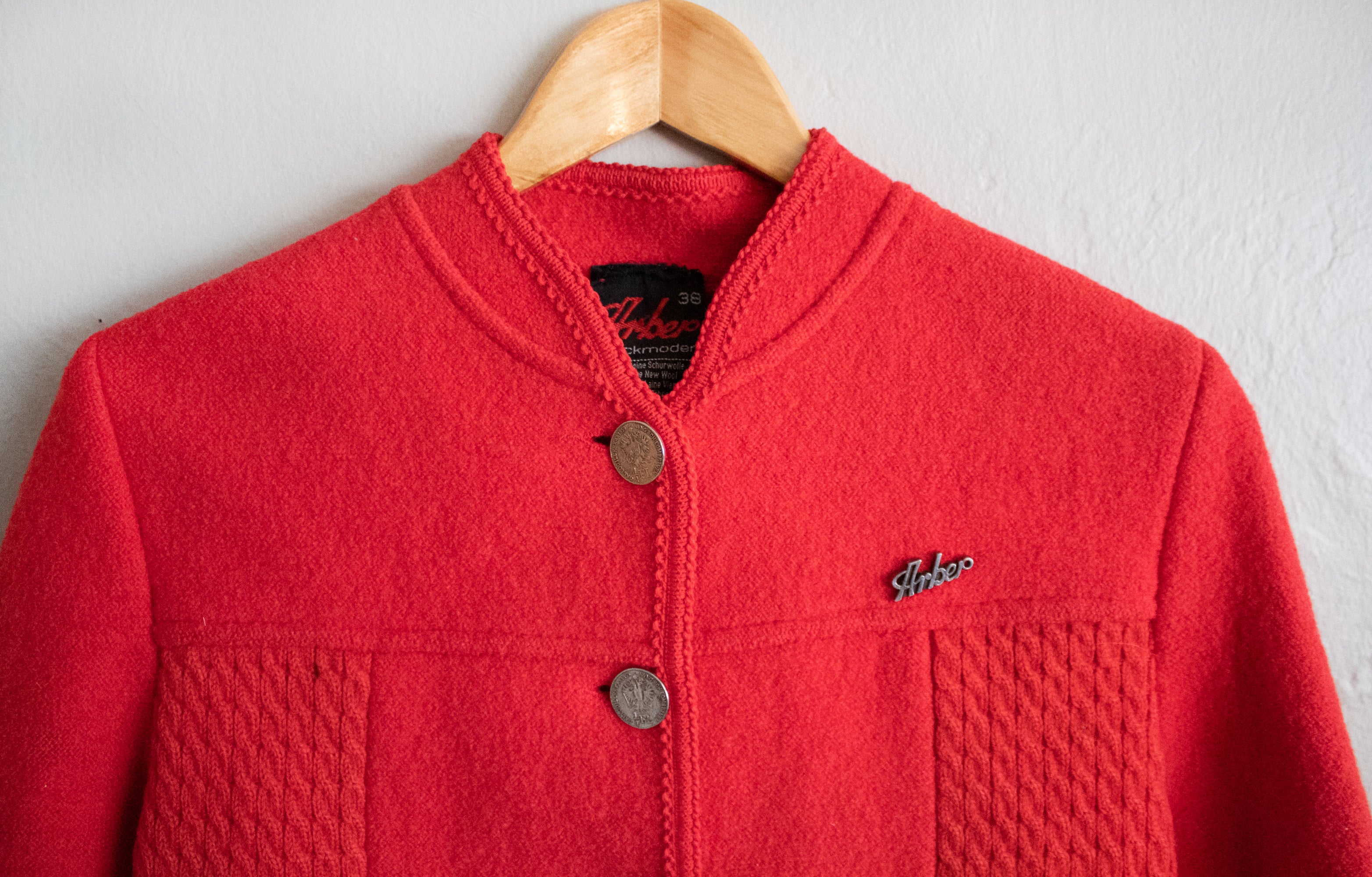 Vintage 70s Red Wool Button Up Jacket Silver Buttons Medium By Arber | Shop THRILLING