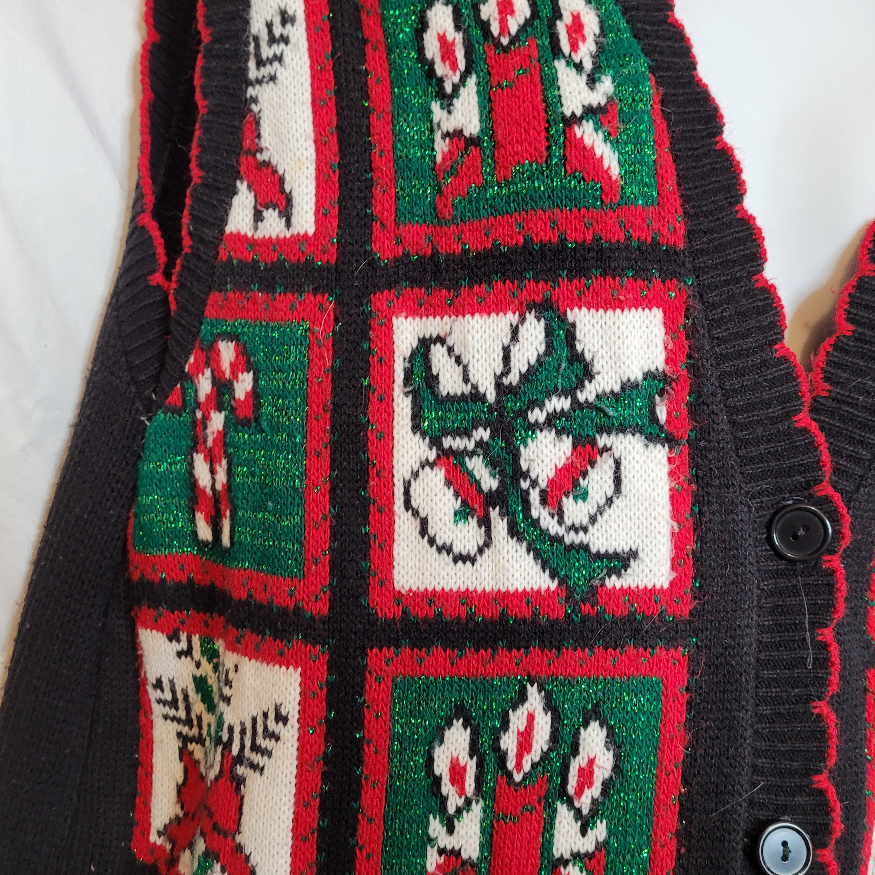 Vintage 80s/90s Ugly Christmas Sweater Vest Metallic Button Up By Holiday Time | Shop THRILLING