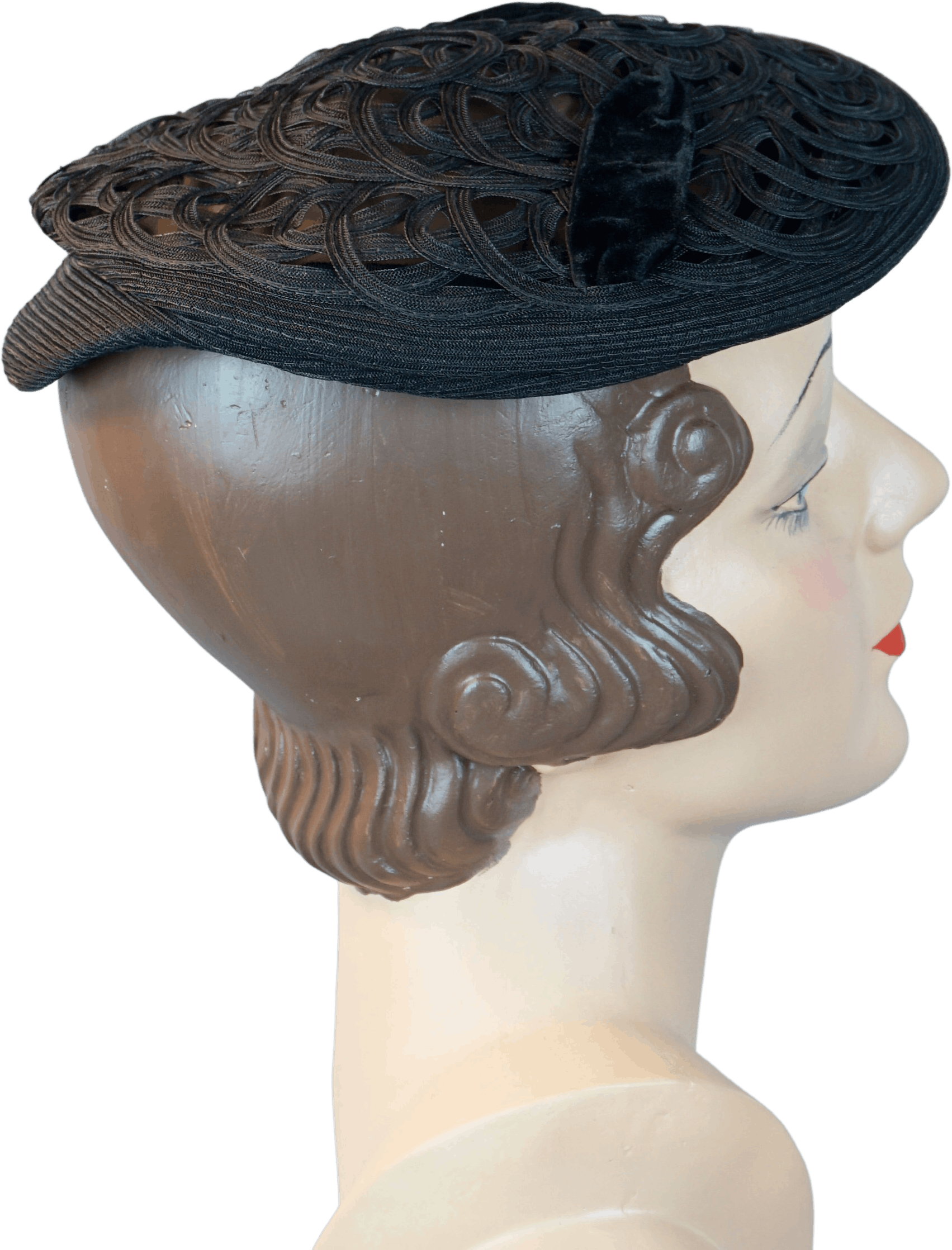 Vintage 40 s Black Crinoline And Velvet Beret Hat Shop THRILLING