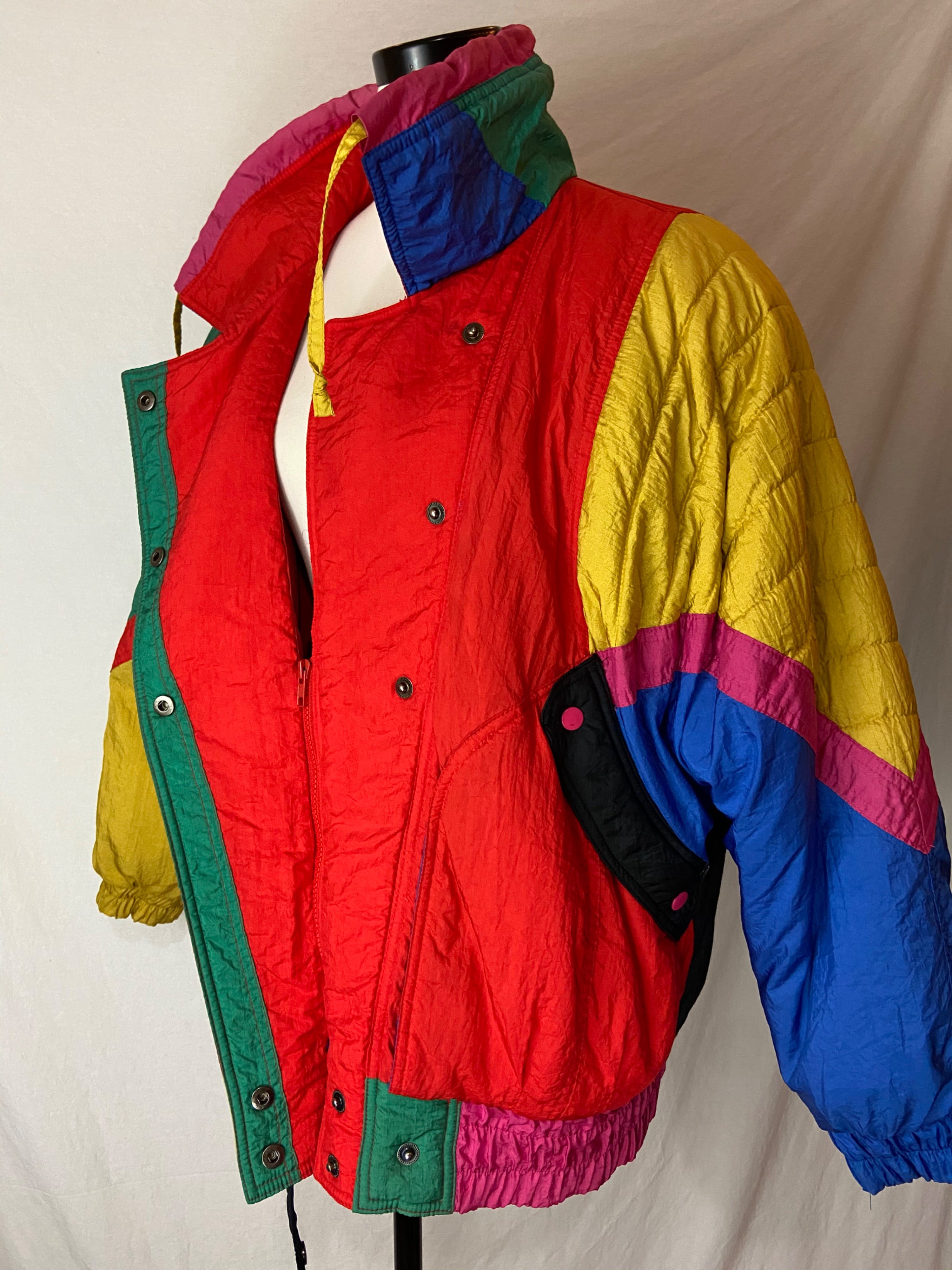 Vintage 80’s Rainbow Colorblock Down Puffer Coat by J. Gallery Down | Shop THRILLING