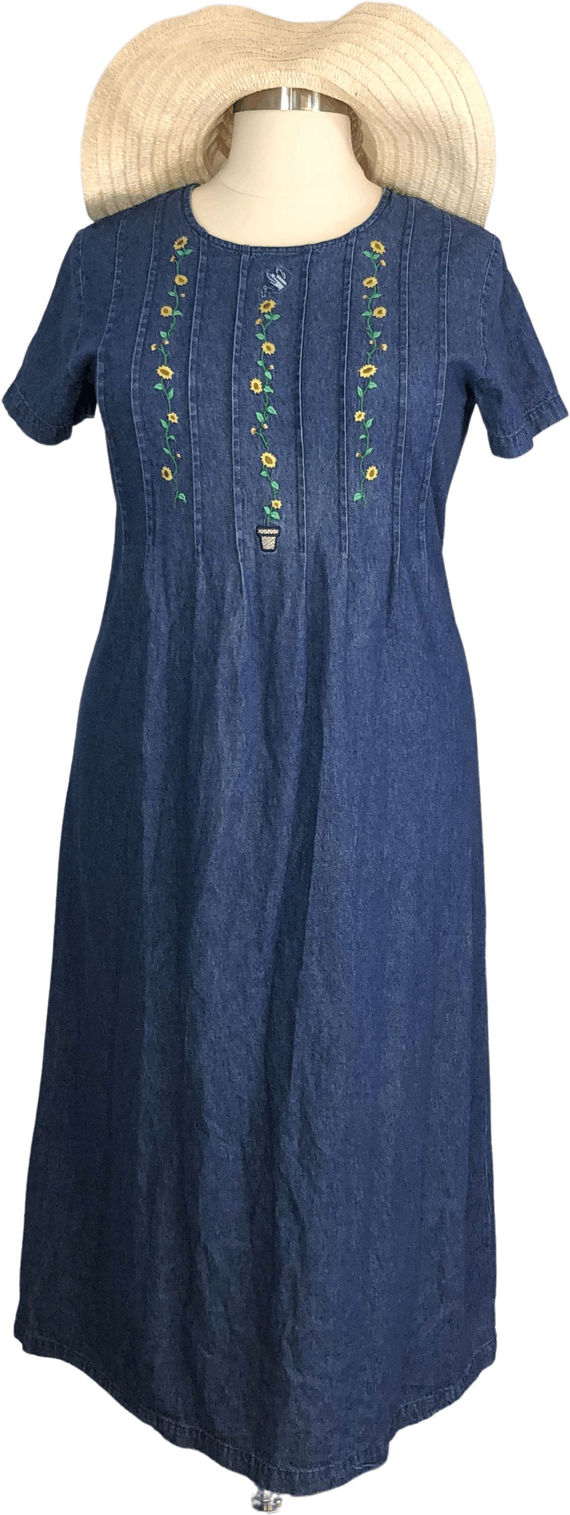 Vintage 90 s Denim Floral Embroidered Maxi Dress By Bobbie Brooks