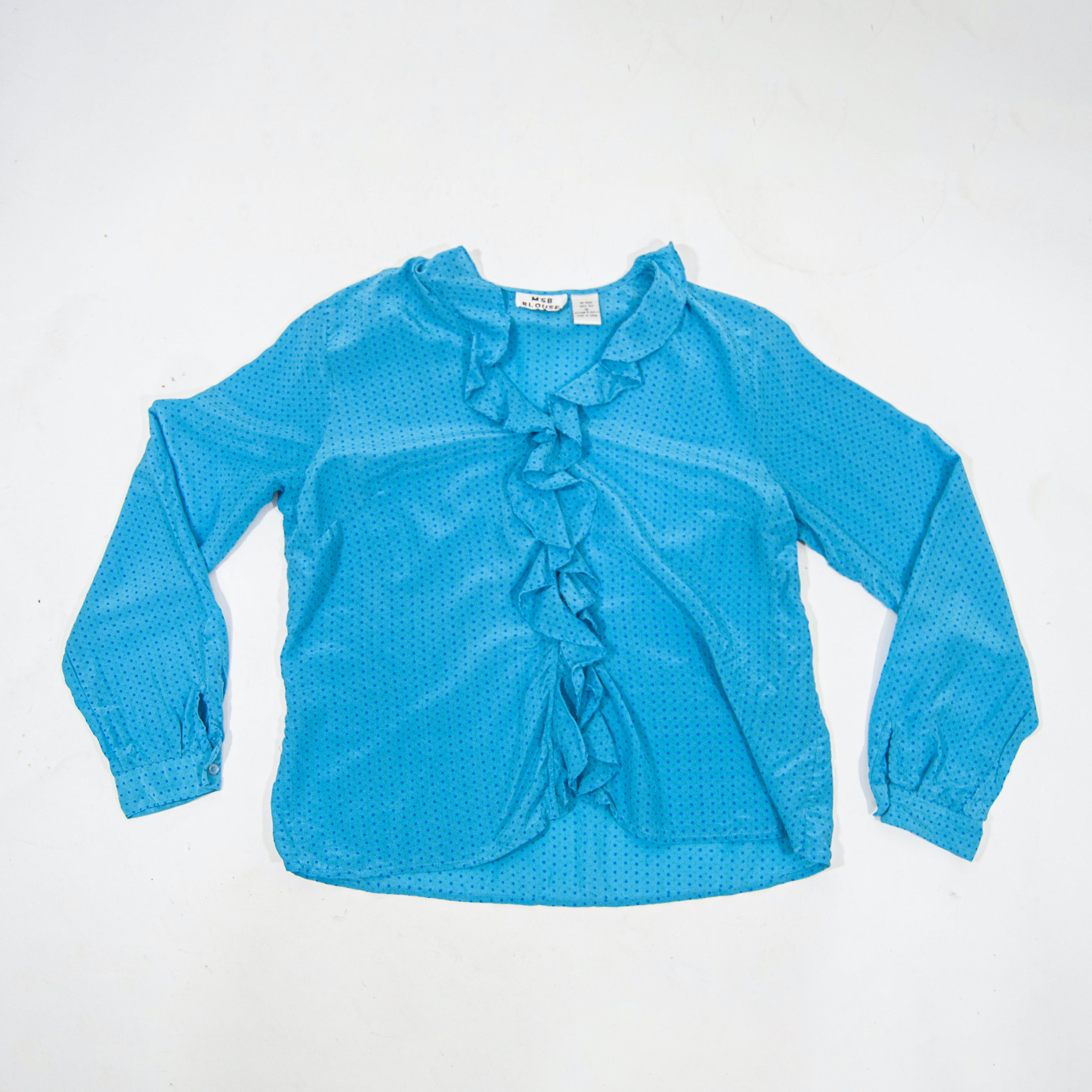 Vintage 00's Cerulean Silk Polka Dot Ruffle Blouse by Msb Blouse | Shop ...