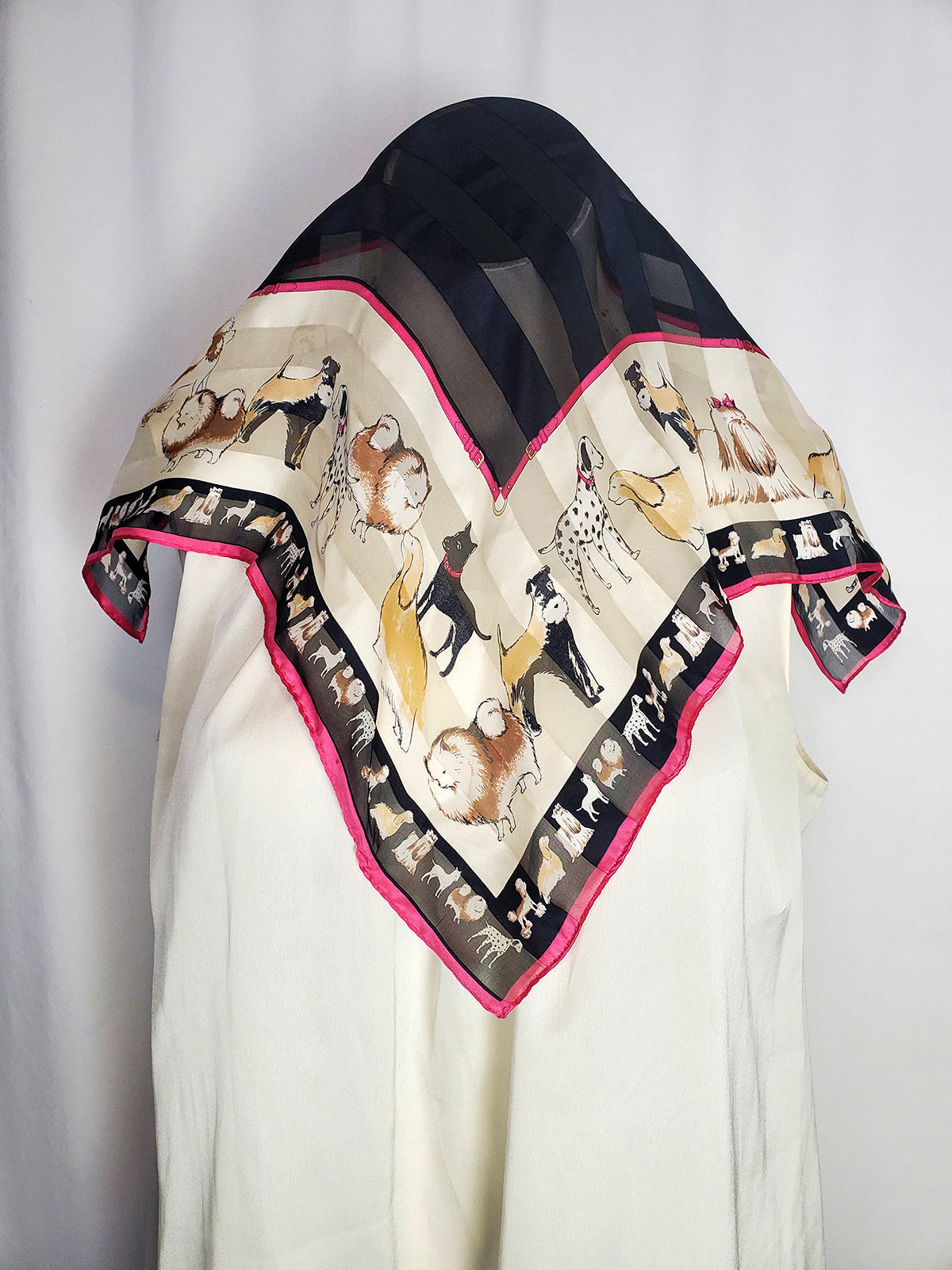 Vintage Black and Cream Silk Dogs Scarf by Collection XIIX | Shop THRILLING
