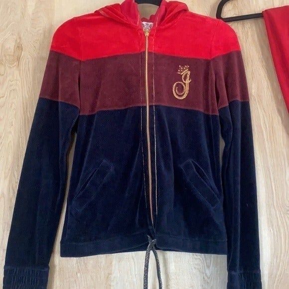 Vintage 00s Red Multicolor Velour Tracksuit Med Jacket Small Pants by ...