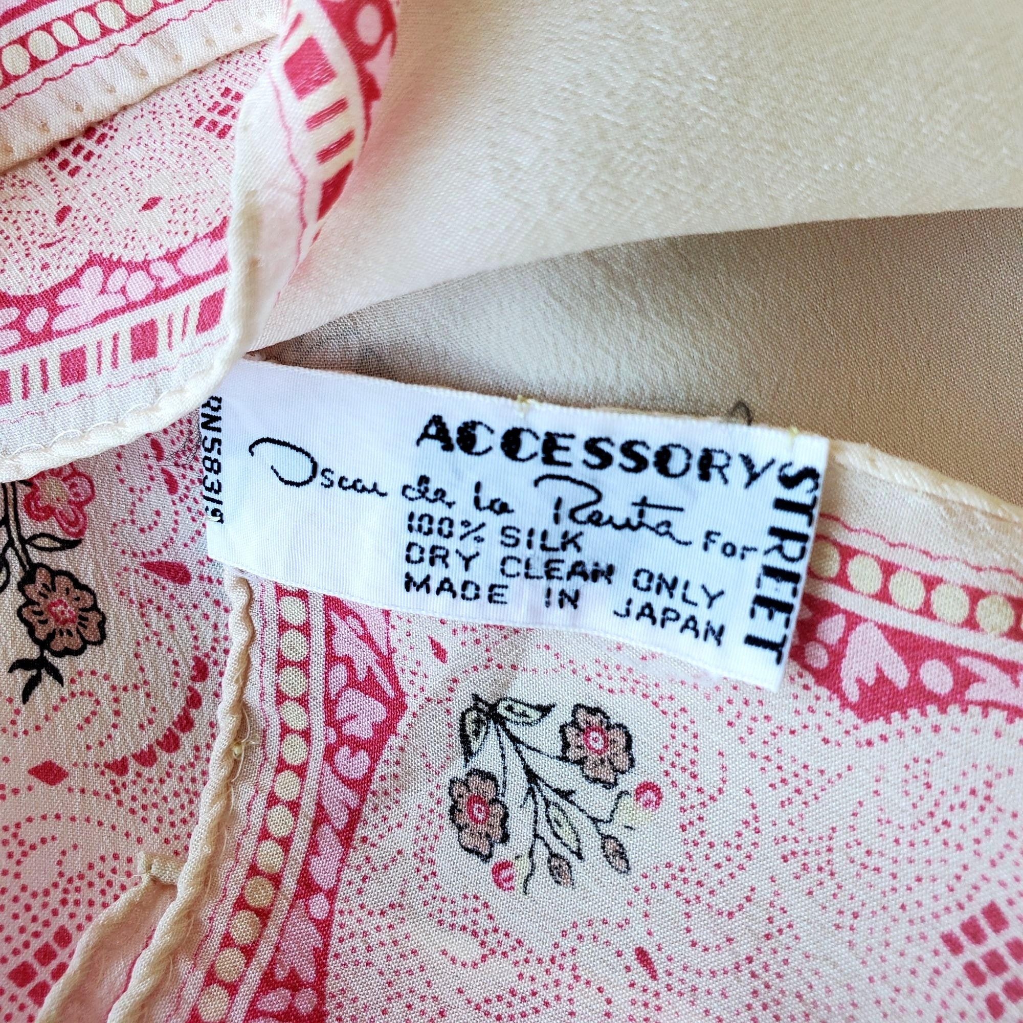 Vintage Scarf 70s Silk Square Pink Roses Strawberries by Oscar de la R ...