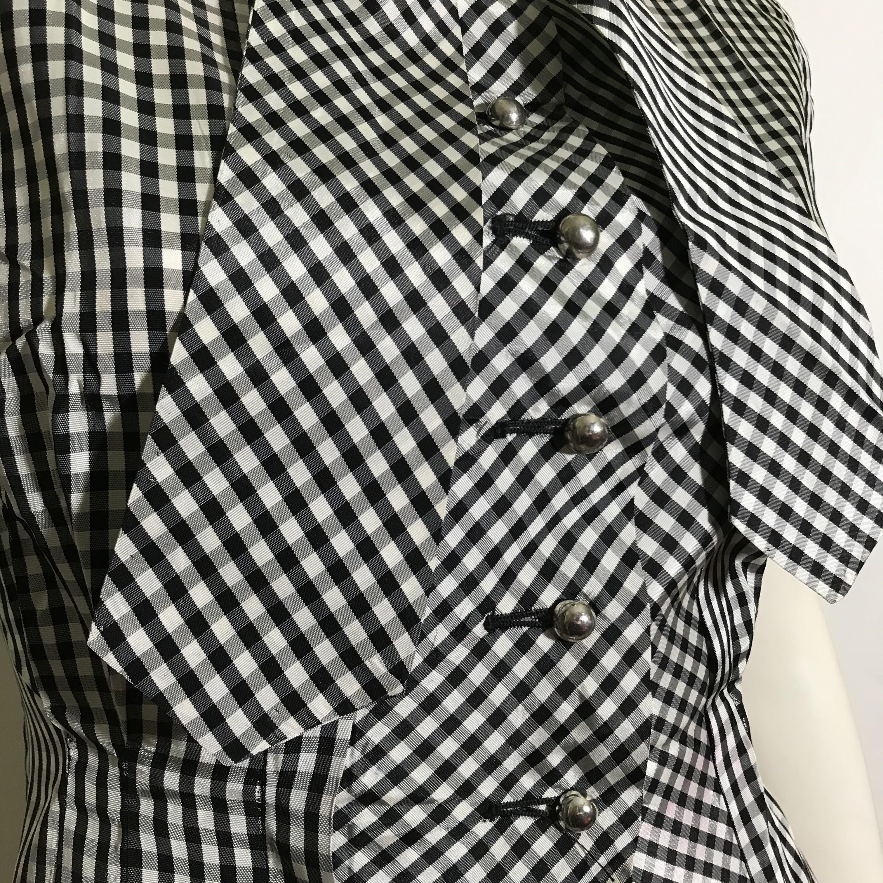 Vintage 40's Black and White Gingham Taffeta Scarf Collar Blouse | Shop ...