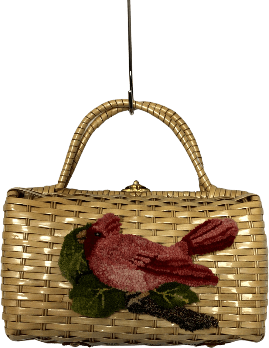 Vintage 60’s Tan and Pink Straw Woven Retro Bird Purse | Shop THRILLING