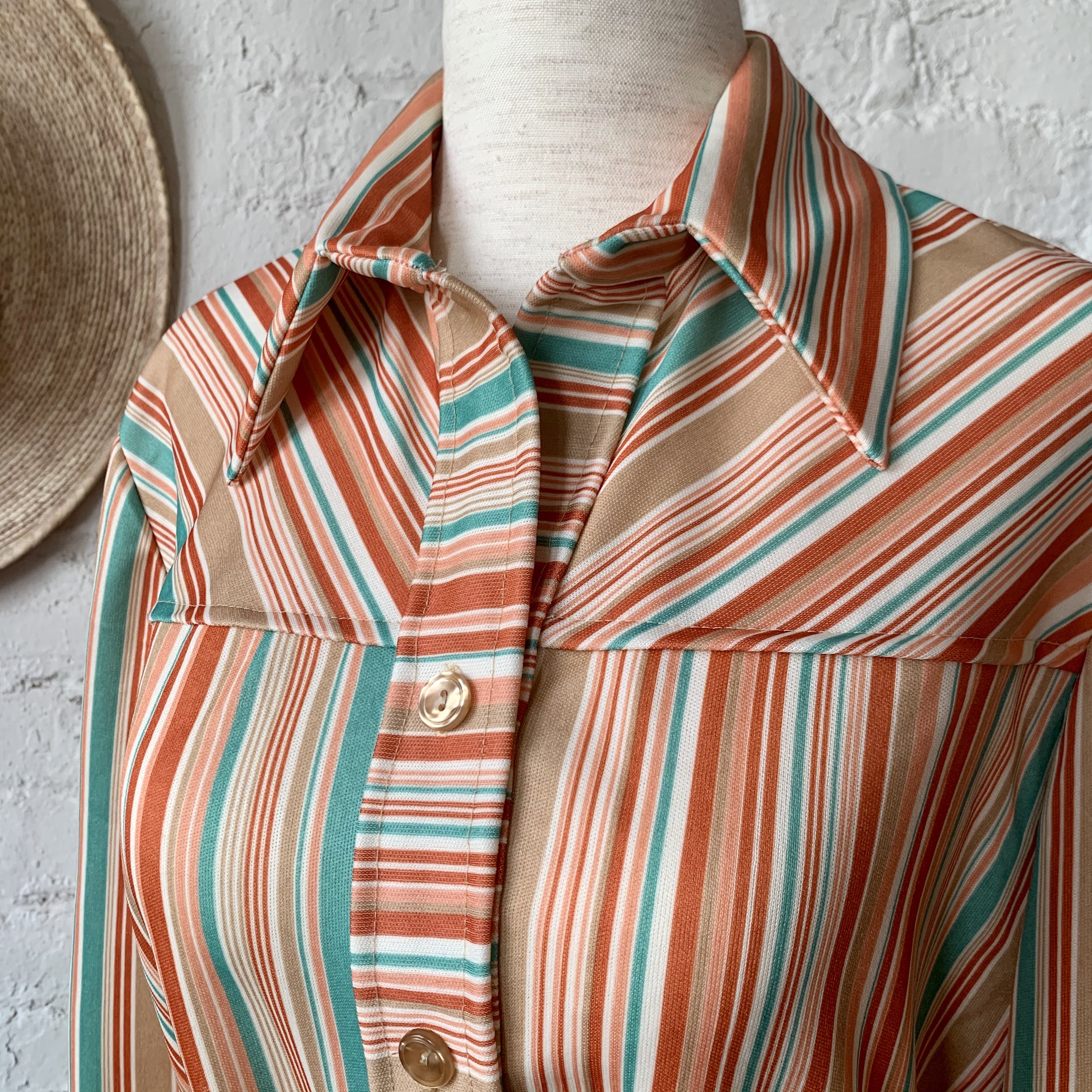 Vintage 70's Long Sleeve Striped Blouse with Waist Tie | Shop THRILLING