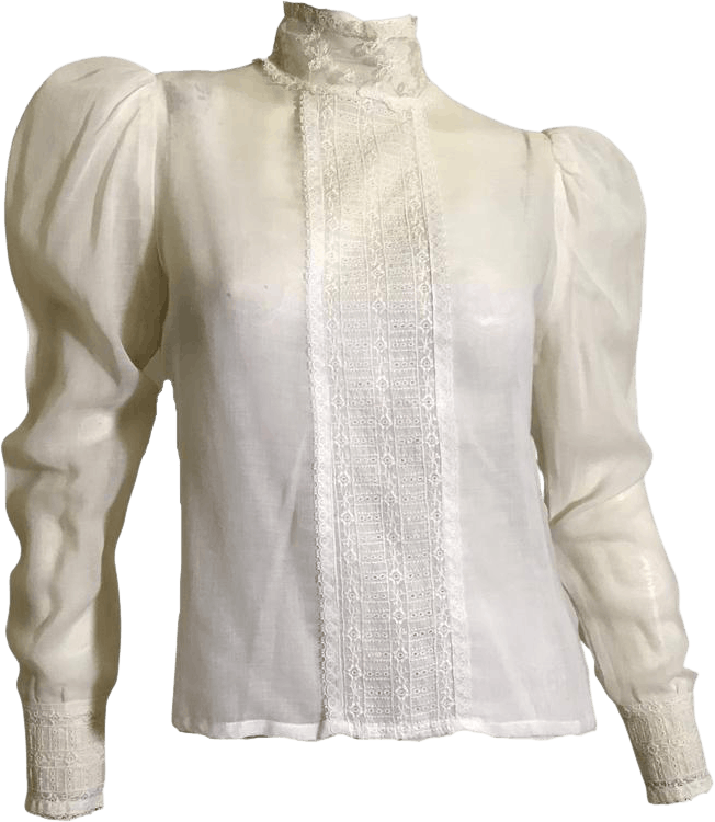 Vintage 80's Puff Long Sleeve Victorian Style Lace Trimmed Back Button ...