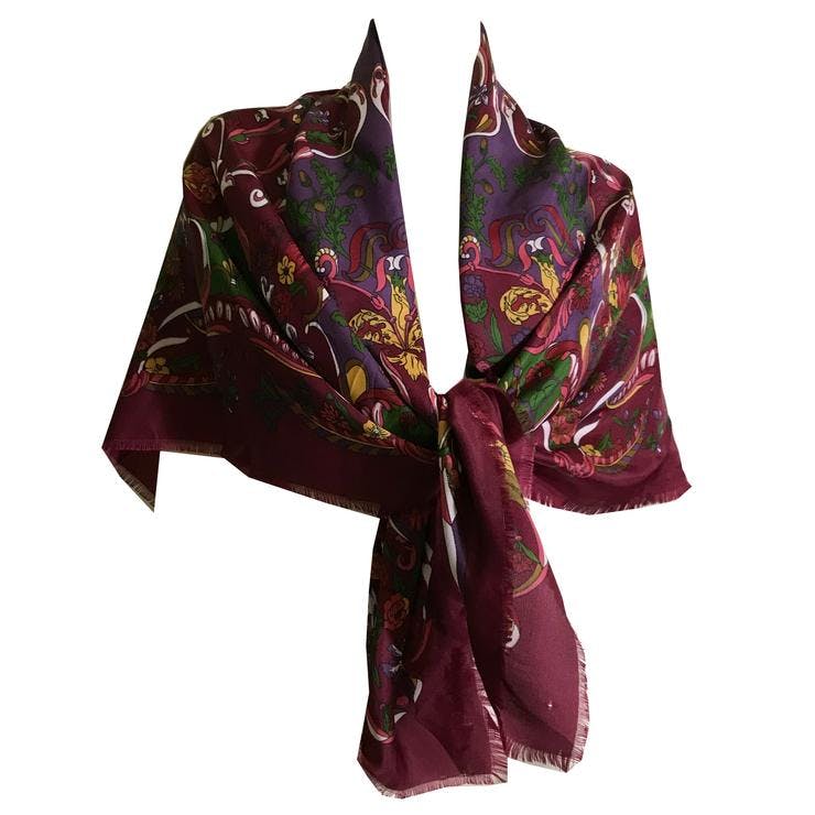 Vintage 80's Rococo Floral Print Plum Shawl Scarf | Shop THRILLING