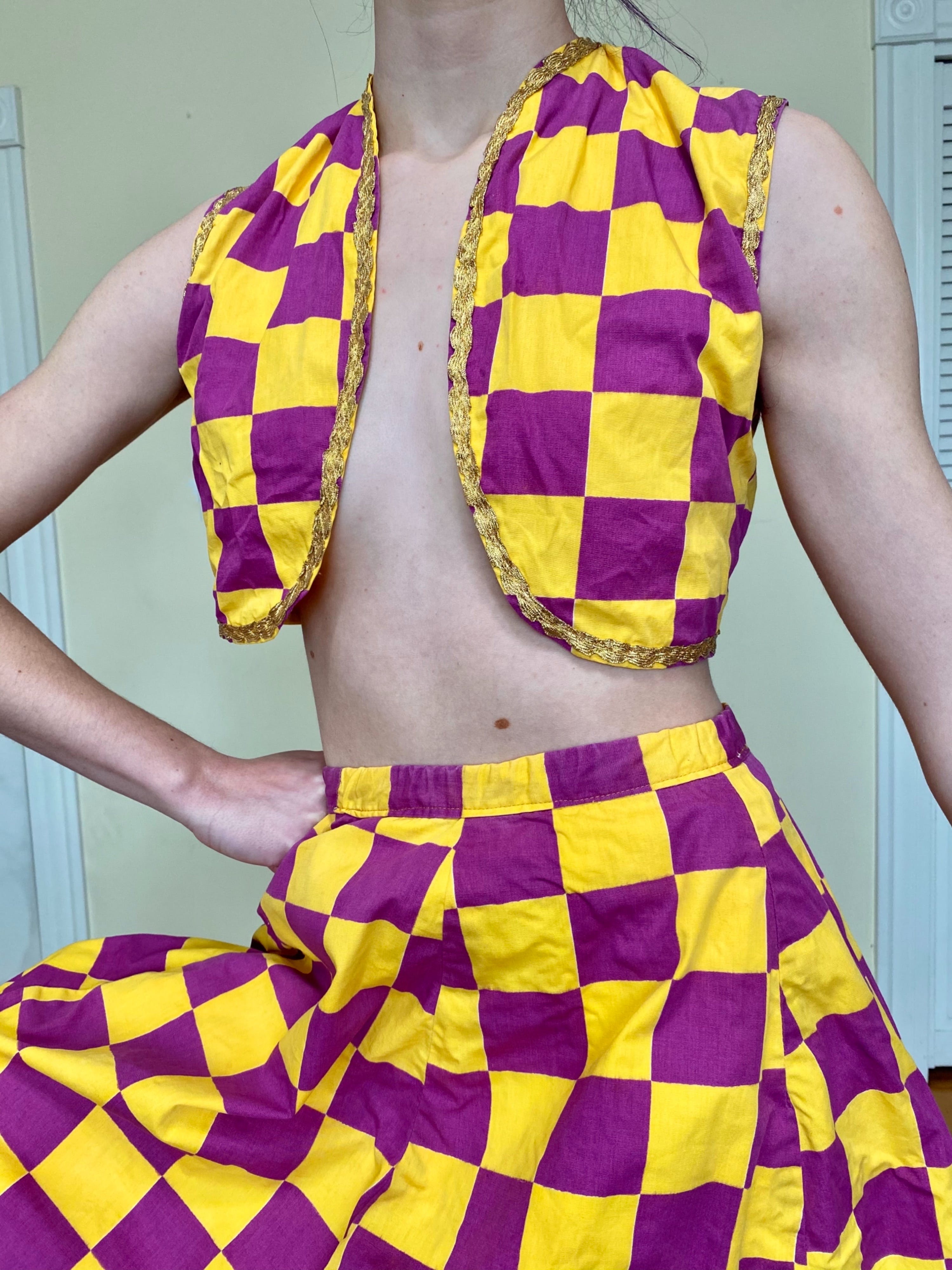 Vintage 30’s/40’s Purple and Yellow Checkered Three Piece Clown Costume ...