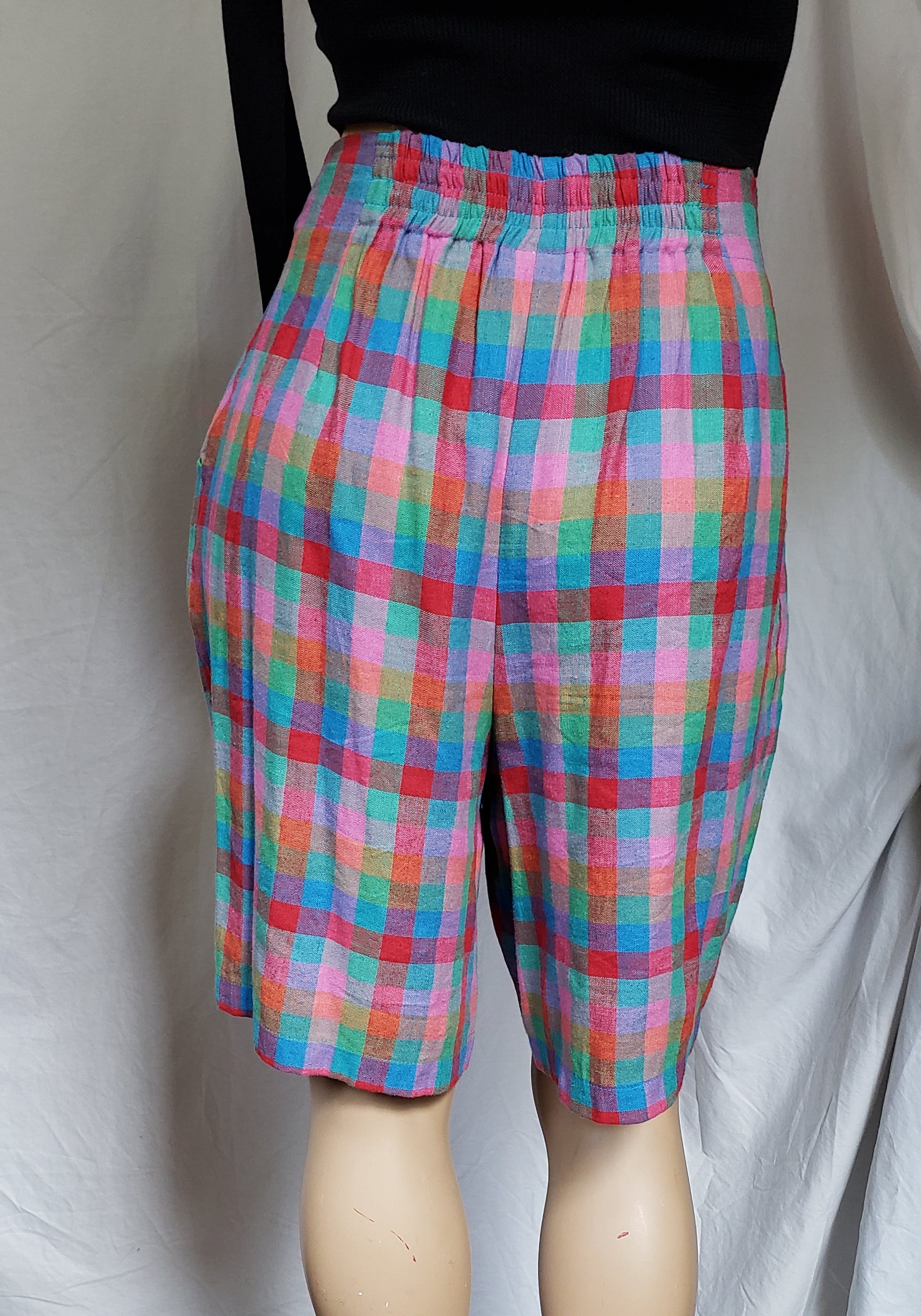 Vintage 80's Plaid Linen High Waisted Shorts by Jacque And Koko Made In ...