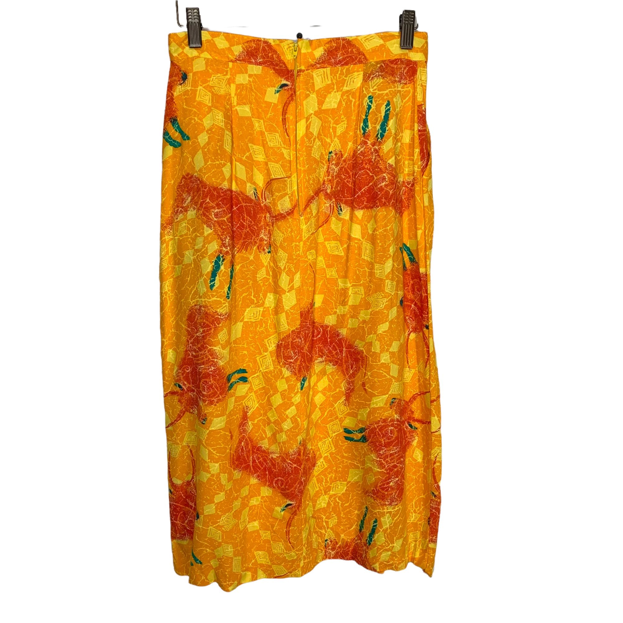 Vintage 90s Orange Yellow Bull Graphic Below Knee Full Skirt Medium ...