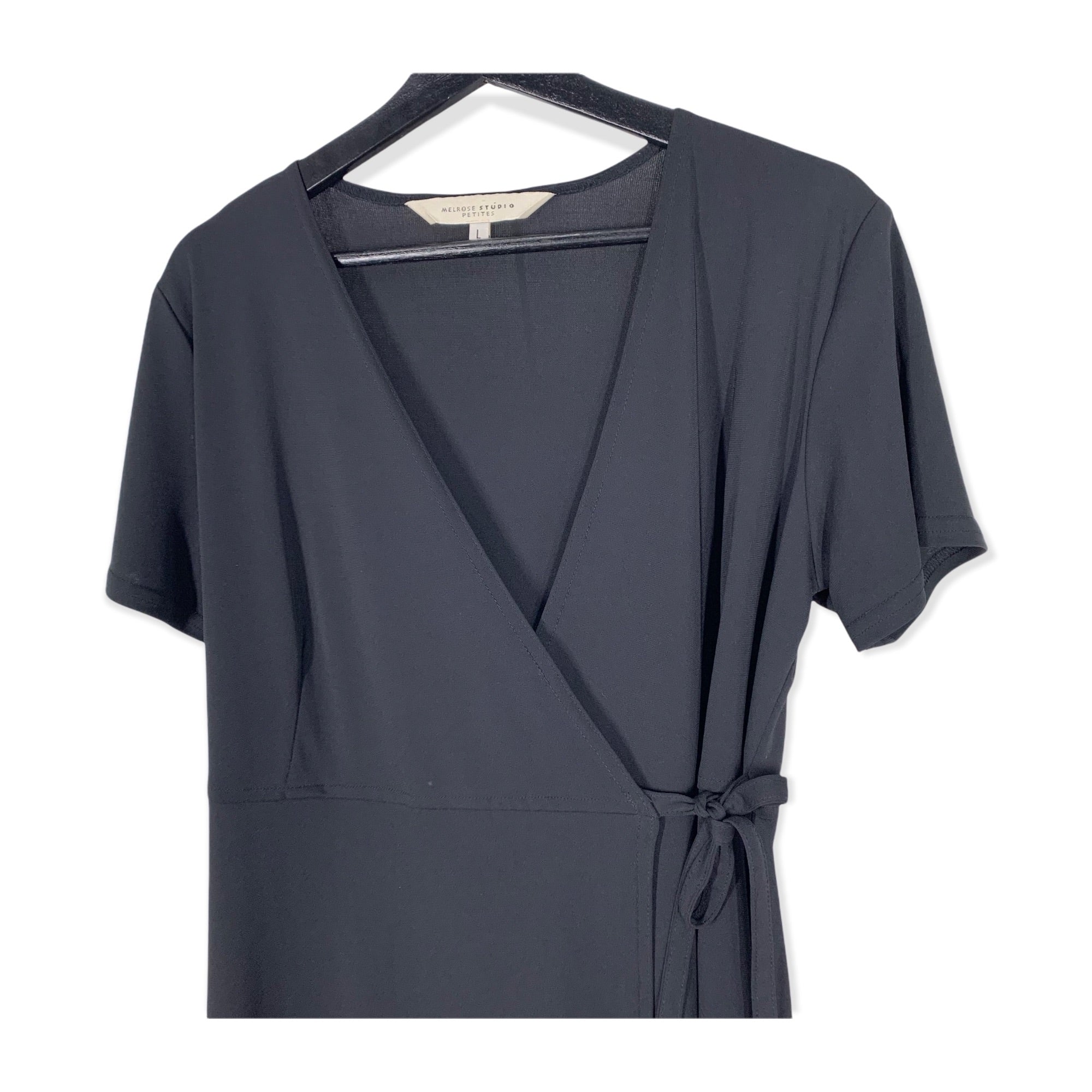 Vintage 90s Black Mini Short Sleeve Wrap Dress by Melrose Studio | Shop ...