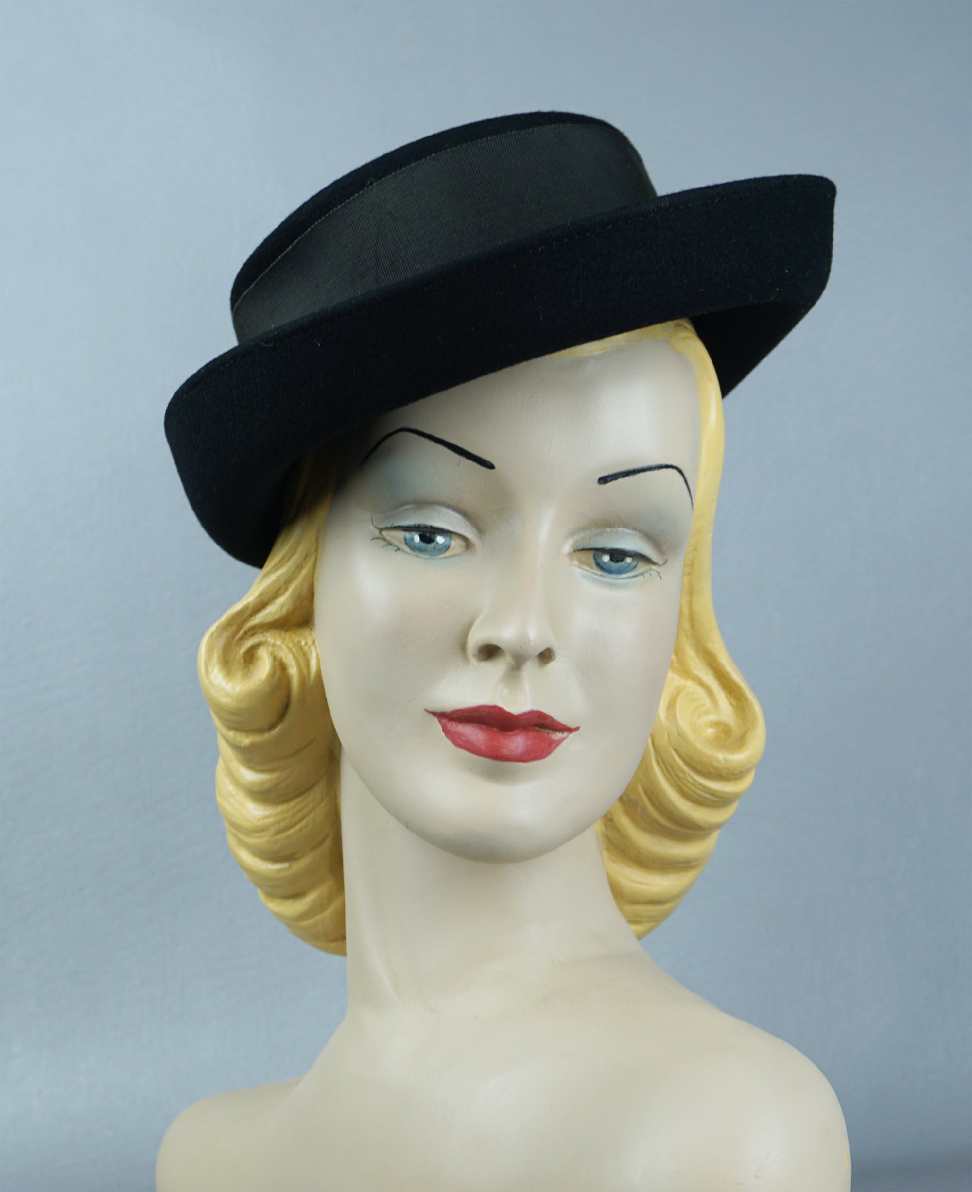 Vintage 40's Black Breton Hat with Upturned Brim Hat by New York ...