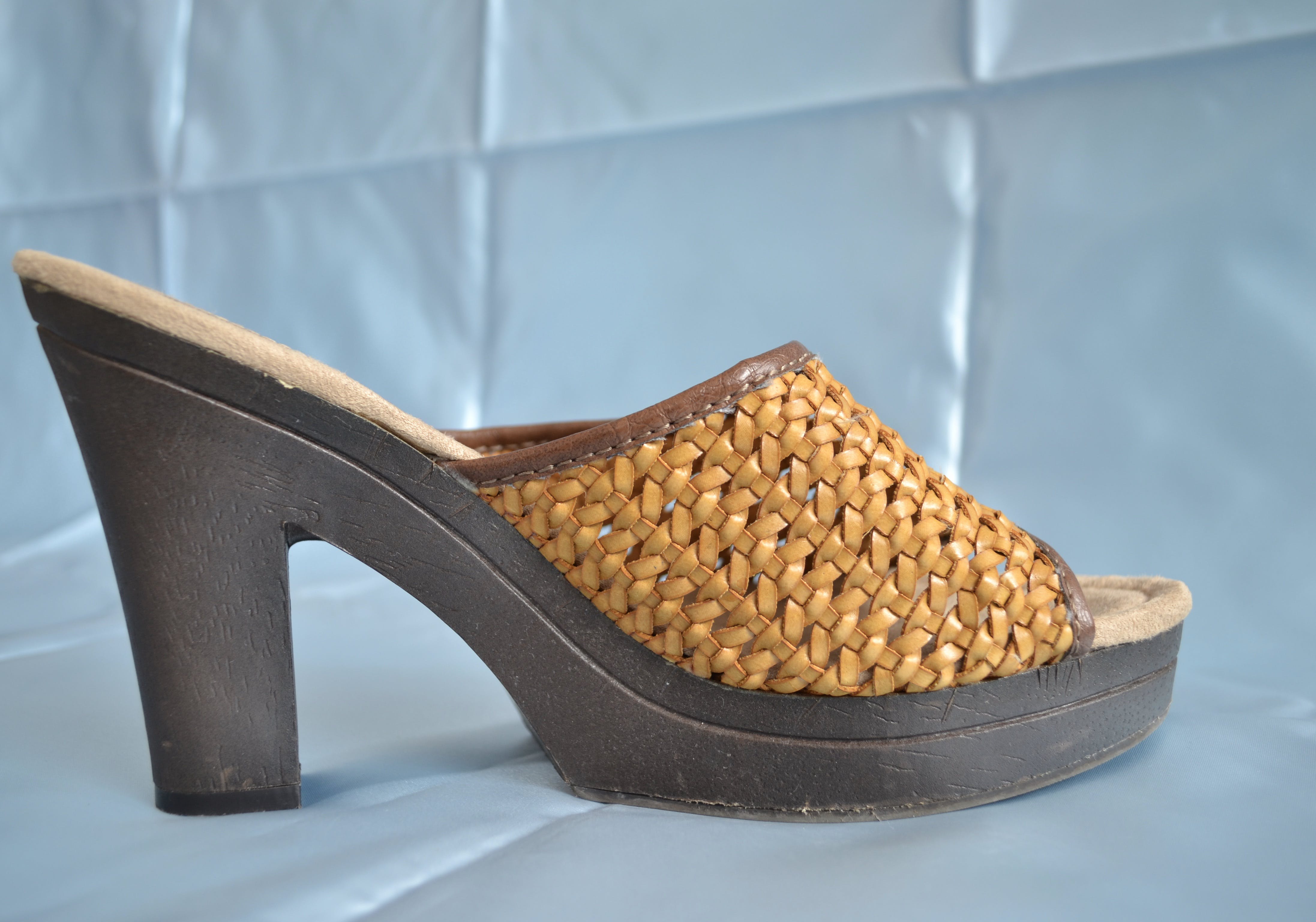 Vintage 70's Style Open Toe Backless Woven Heels | Shop THRILLING