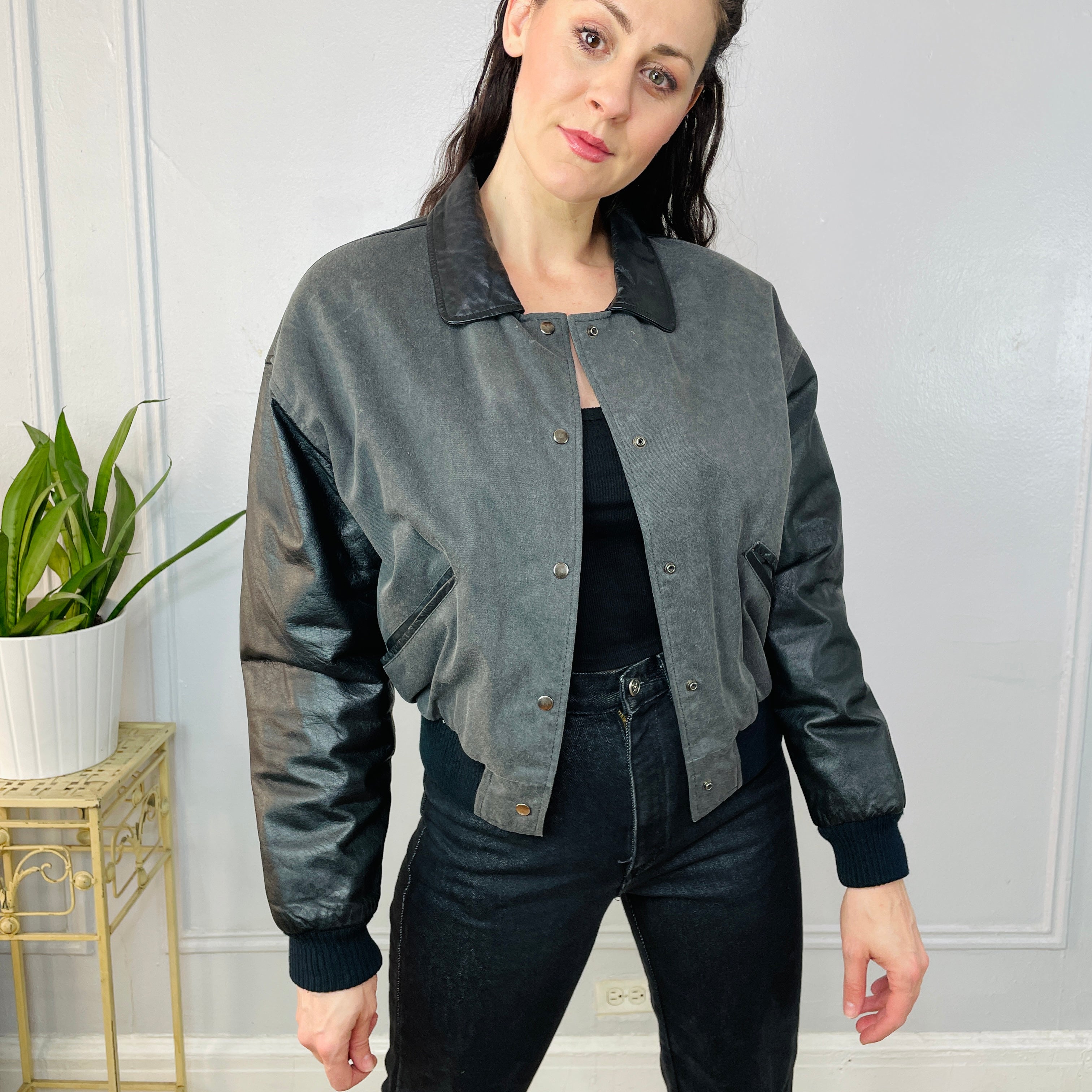 Vintage 90s Leather Letterman Bomber Jacket | Shop THRILLING