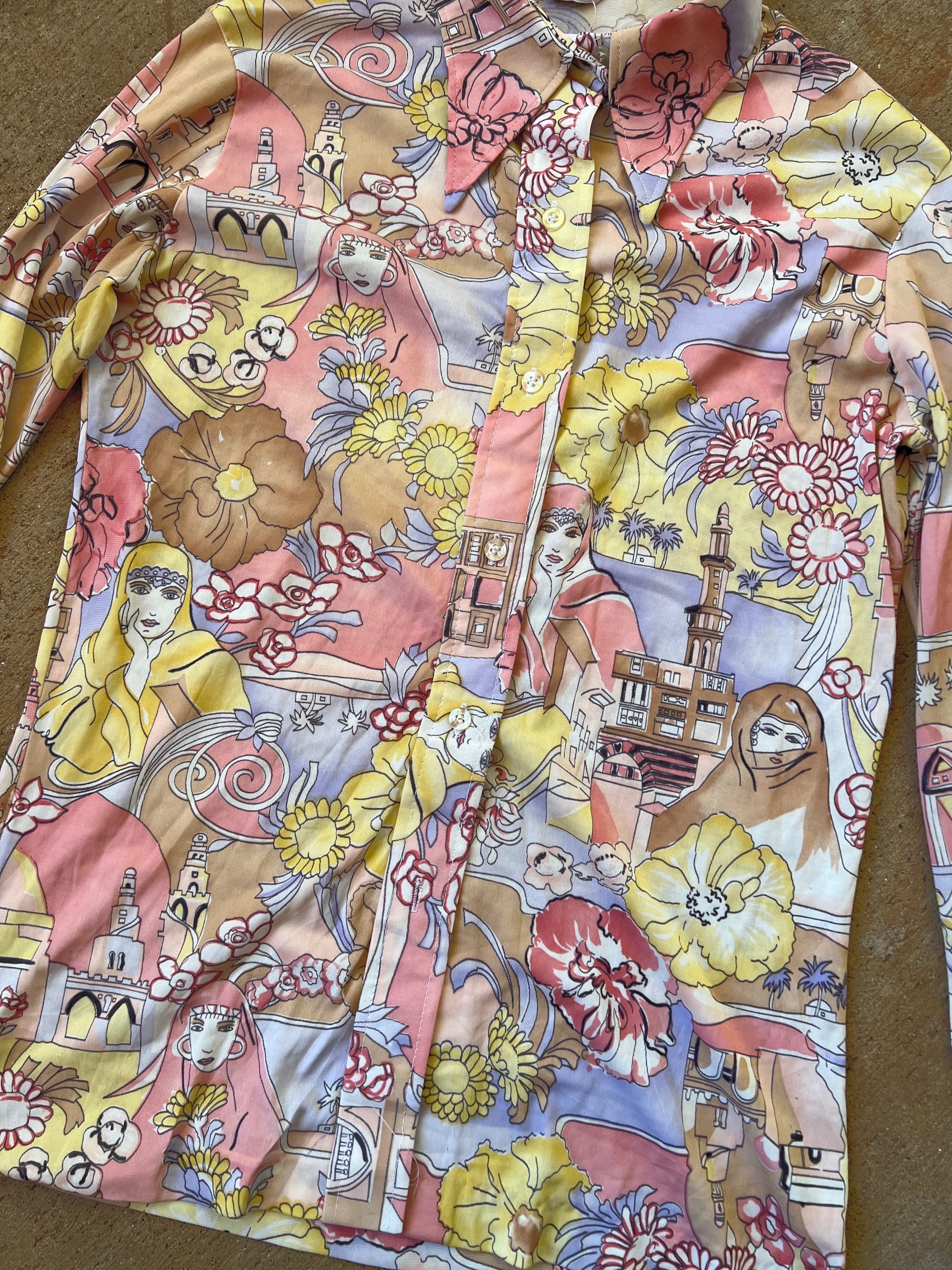 Vintage 70s Pastel Color Way Printed Blouse | Shop THRILLING