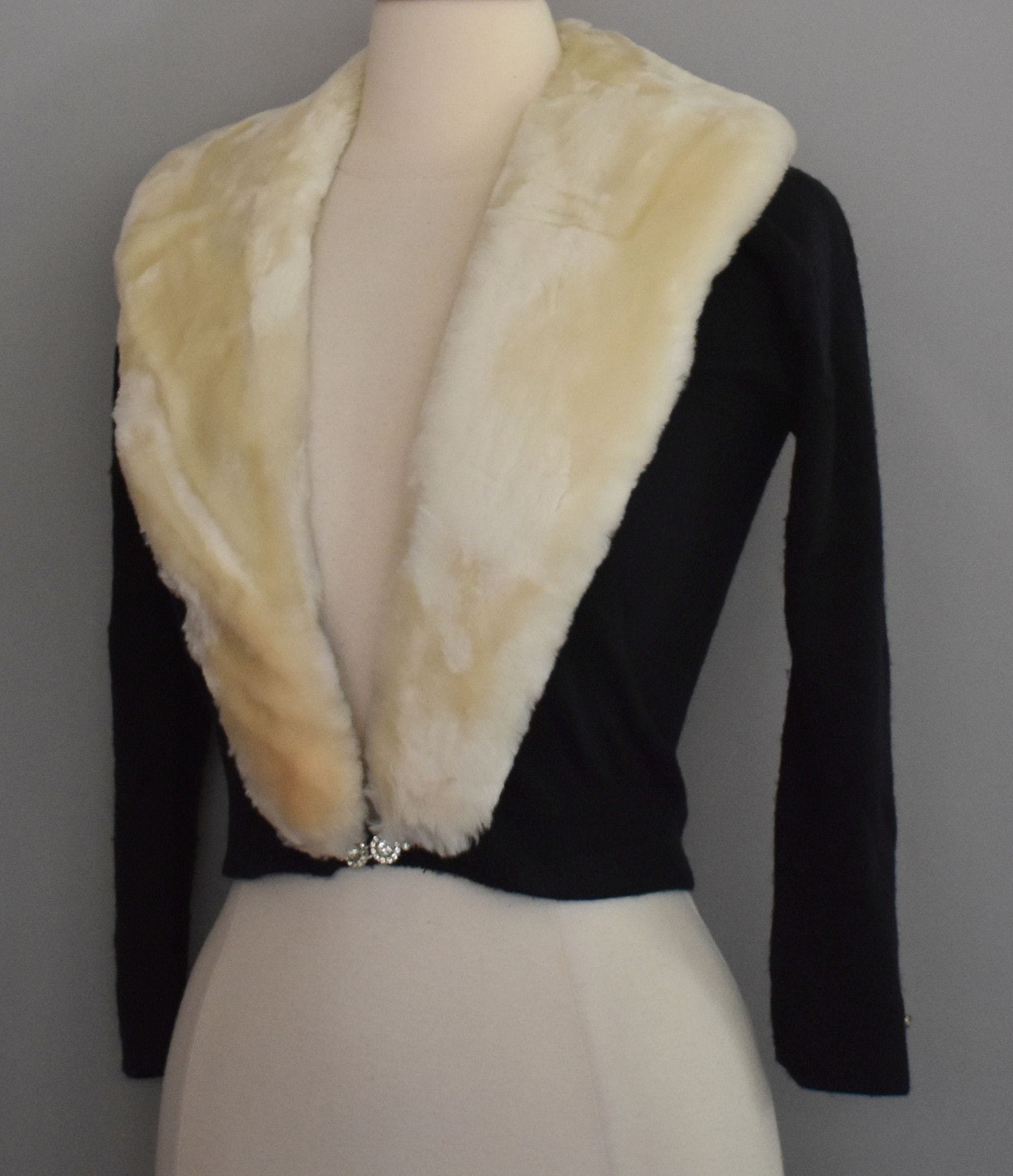 Vintage 50's Black Orlon Cardigan Sweater with Vegan Faux Fur Collar ...