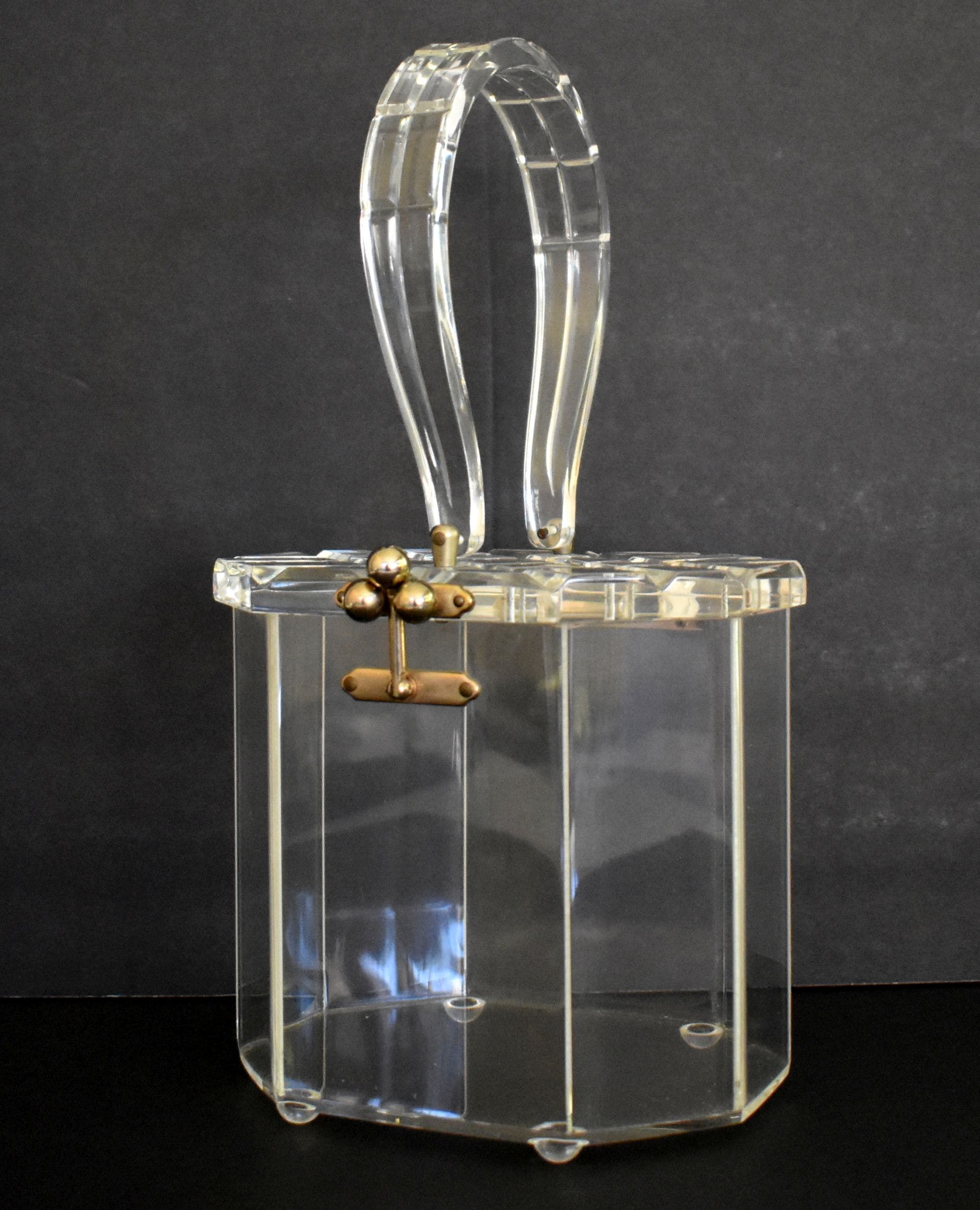 Vintage 50's Crystal Clear Lucite Eight Sided Top Handle Purse by ...