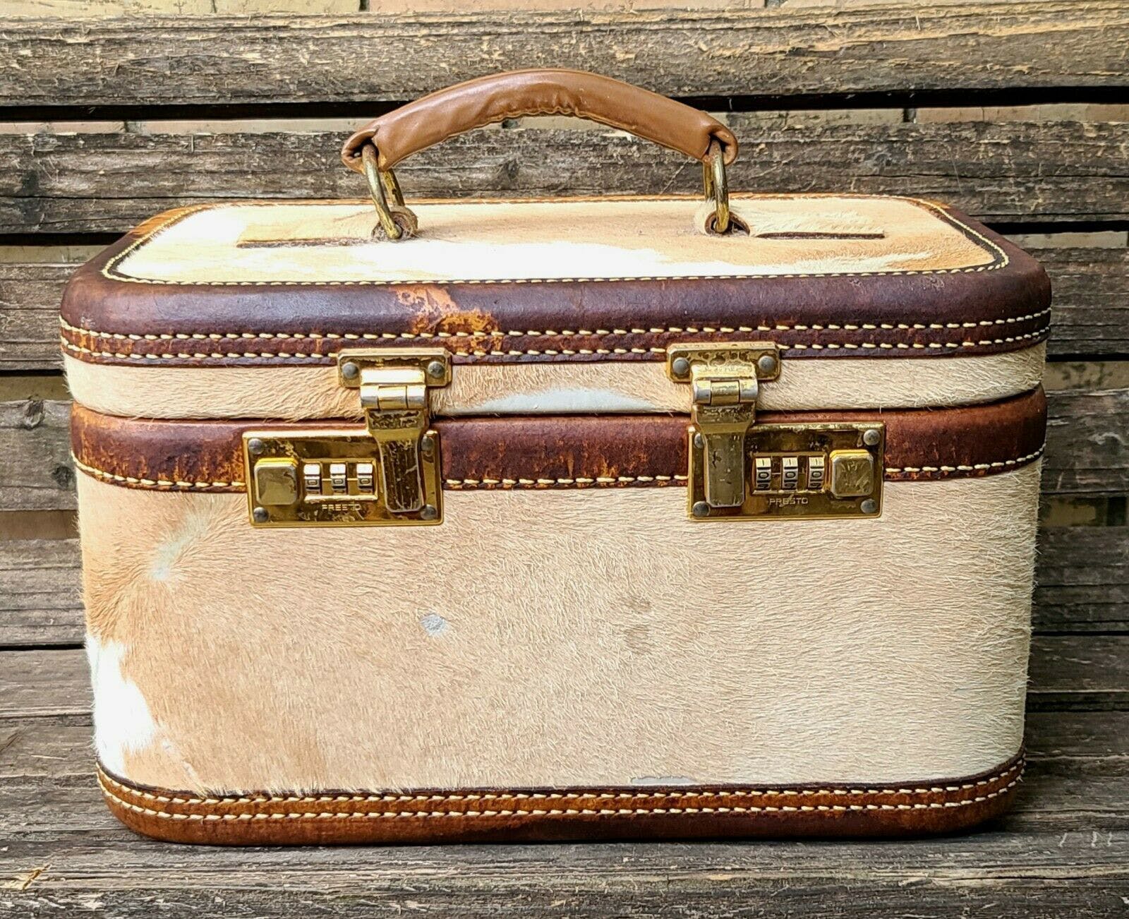 Vintage 50's Genuine Cow Hide and Leather Train Case Bag | Shop THRILLING