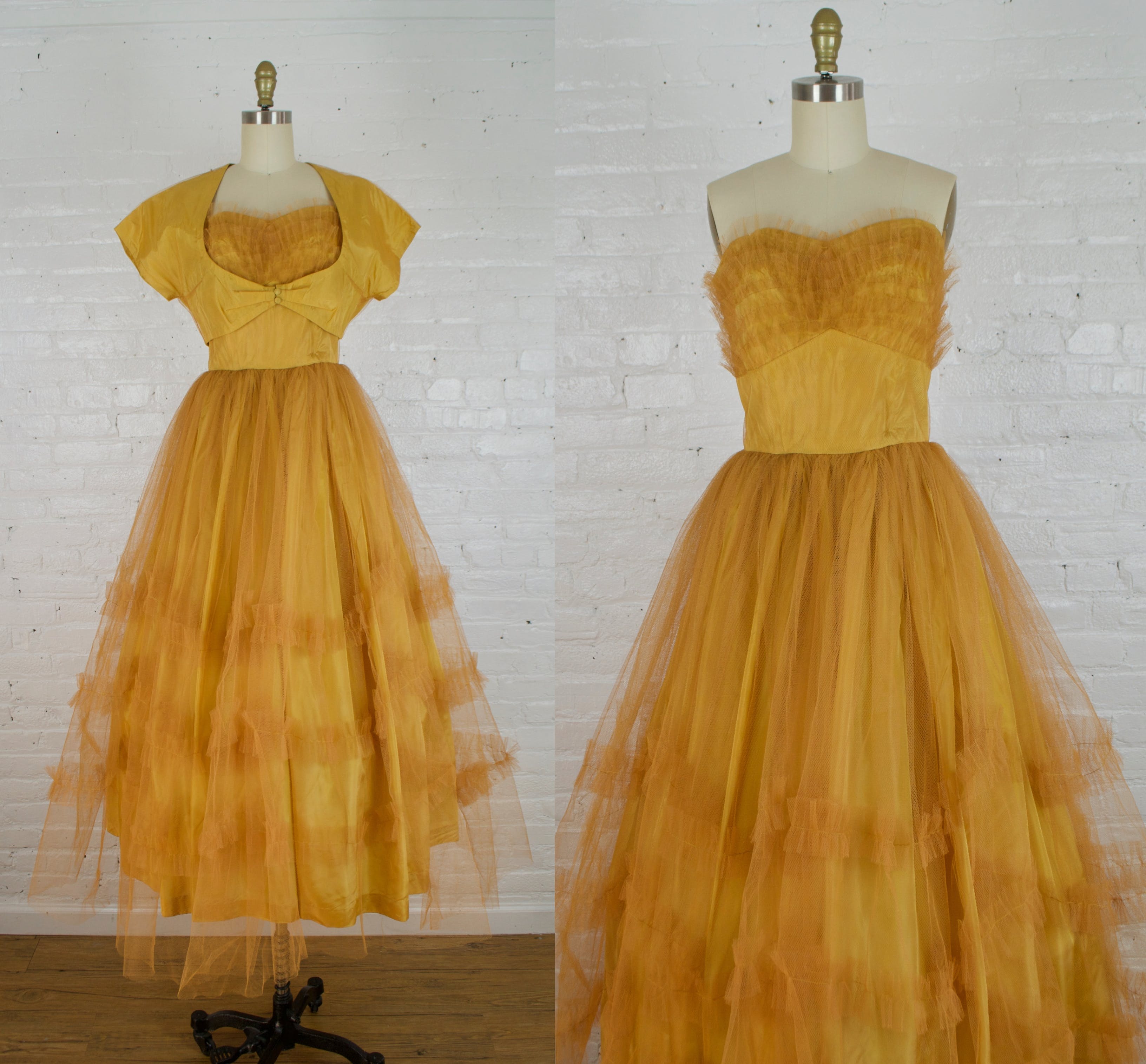 Vintage 50's Tea Length Rust Gold Tulle Cupcake Dress with Bolero ...
