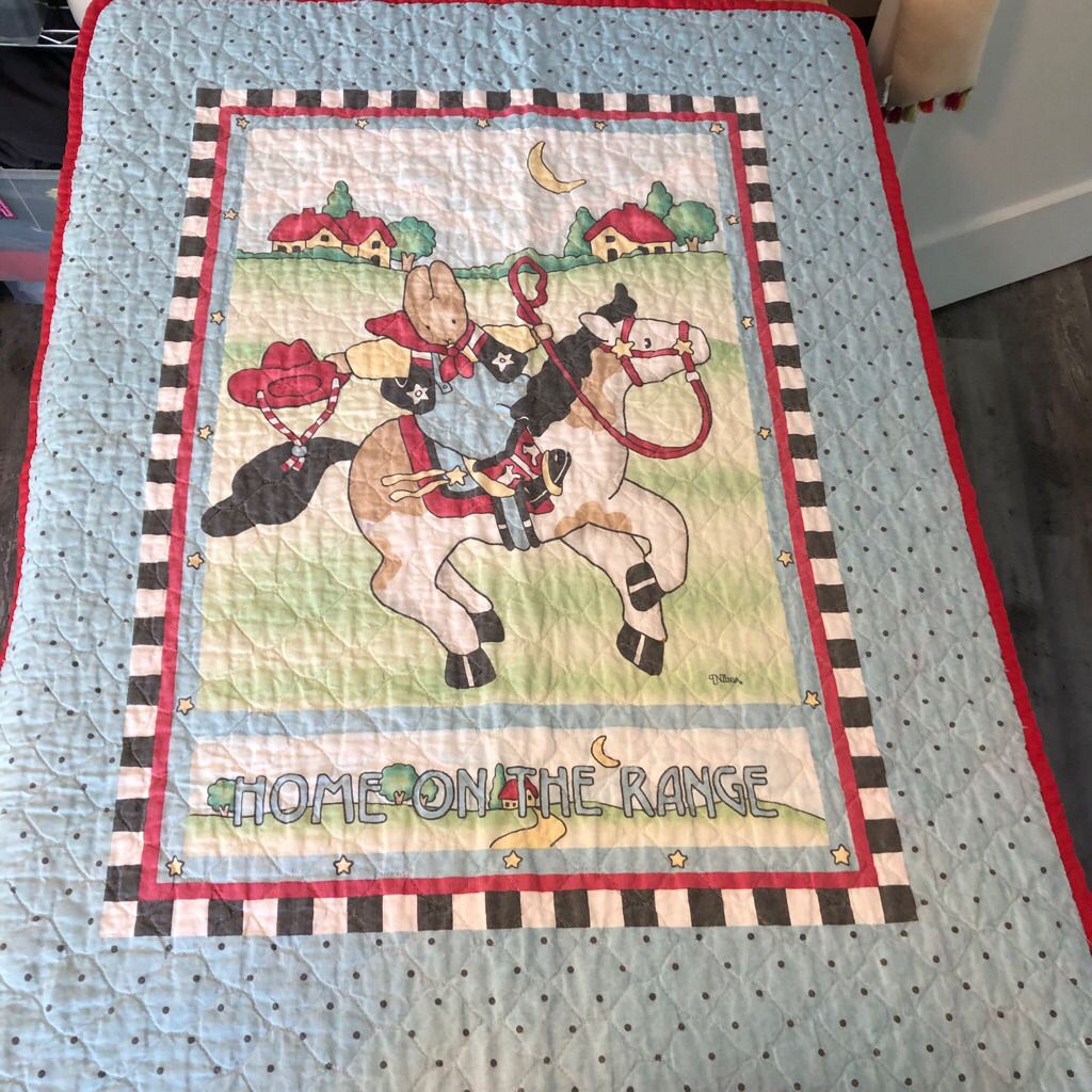 Vintage Home On The Range Cowboy Bunny Horse Rodeo Baby Blanket Quilt ...