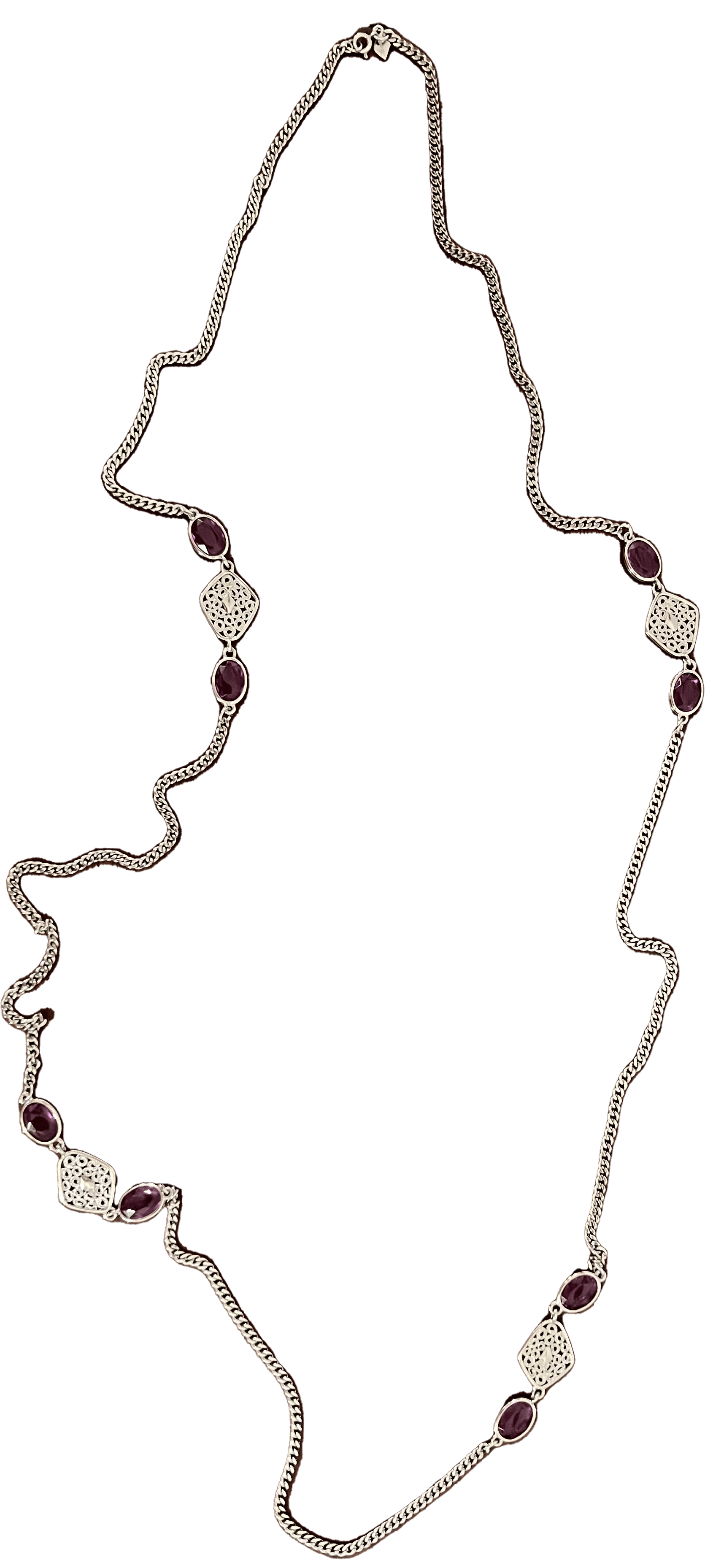 Vintage 60s/70s Extra Long Silver Chain With Purple Stones By Sarah ...