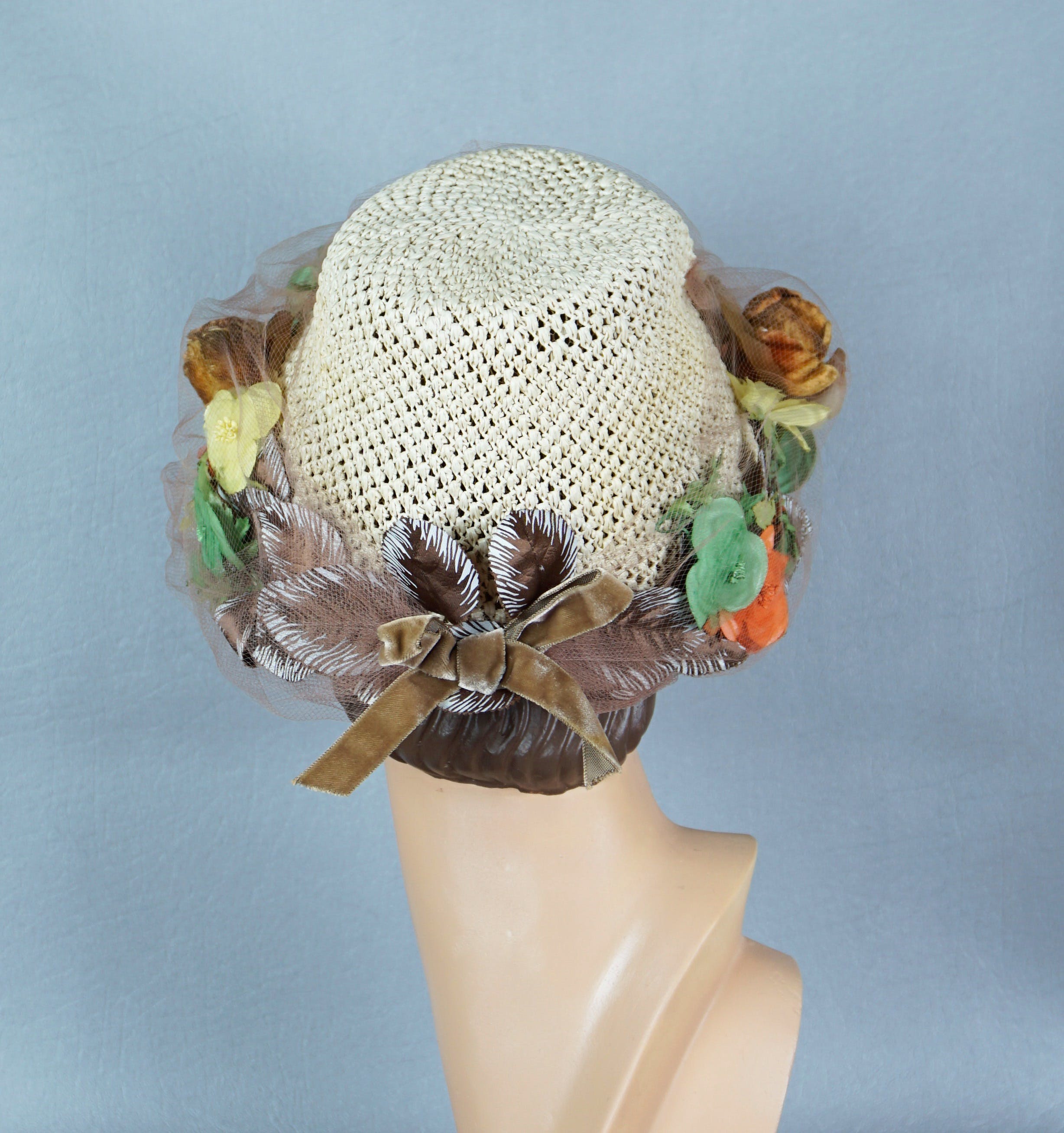 Vintage 60’s Beige Mesh Flowered Bonnet by Gigi | Shop THRILLING