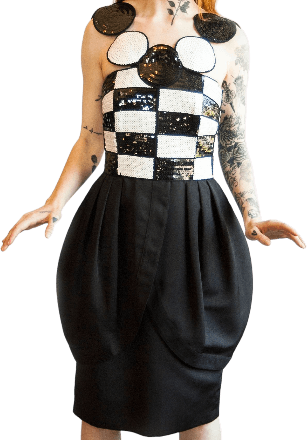 Vintage 60’s Black and White Sequin Geometric Checker Dress by Louis ...