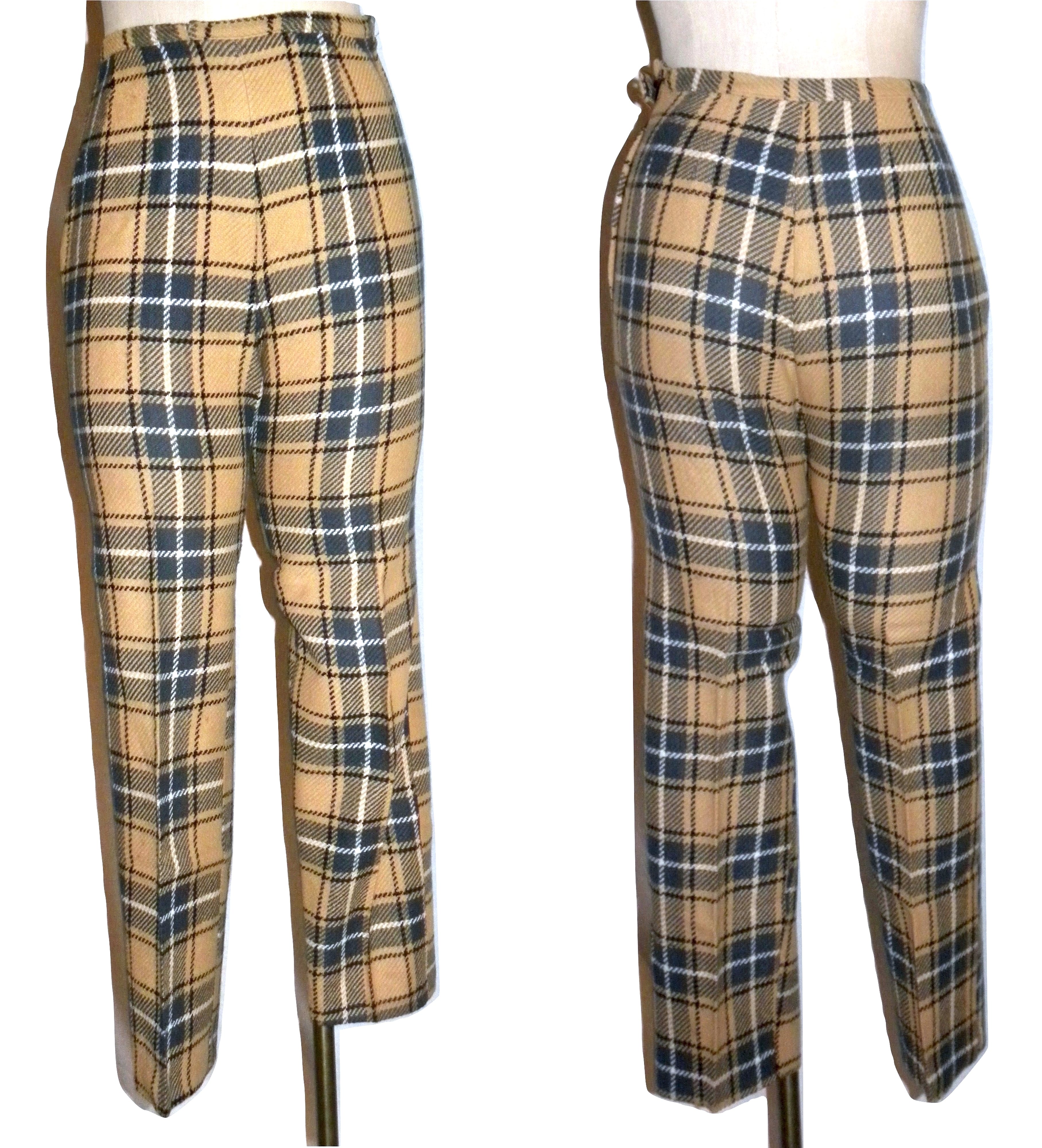 Vintage 60's High Waisted Beige and Gray Plaid Mod Pants | Shop THRILLING