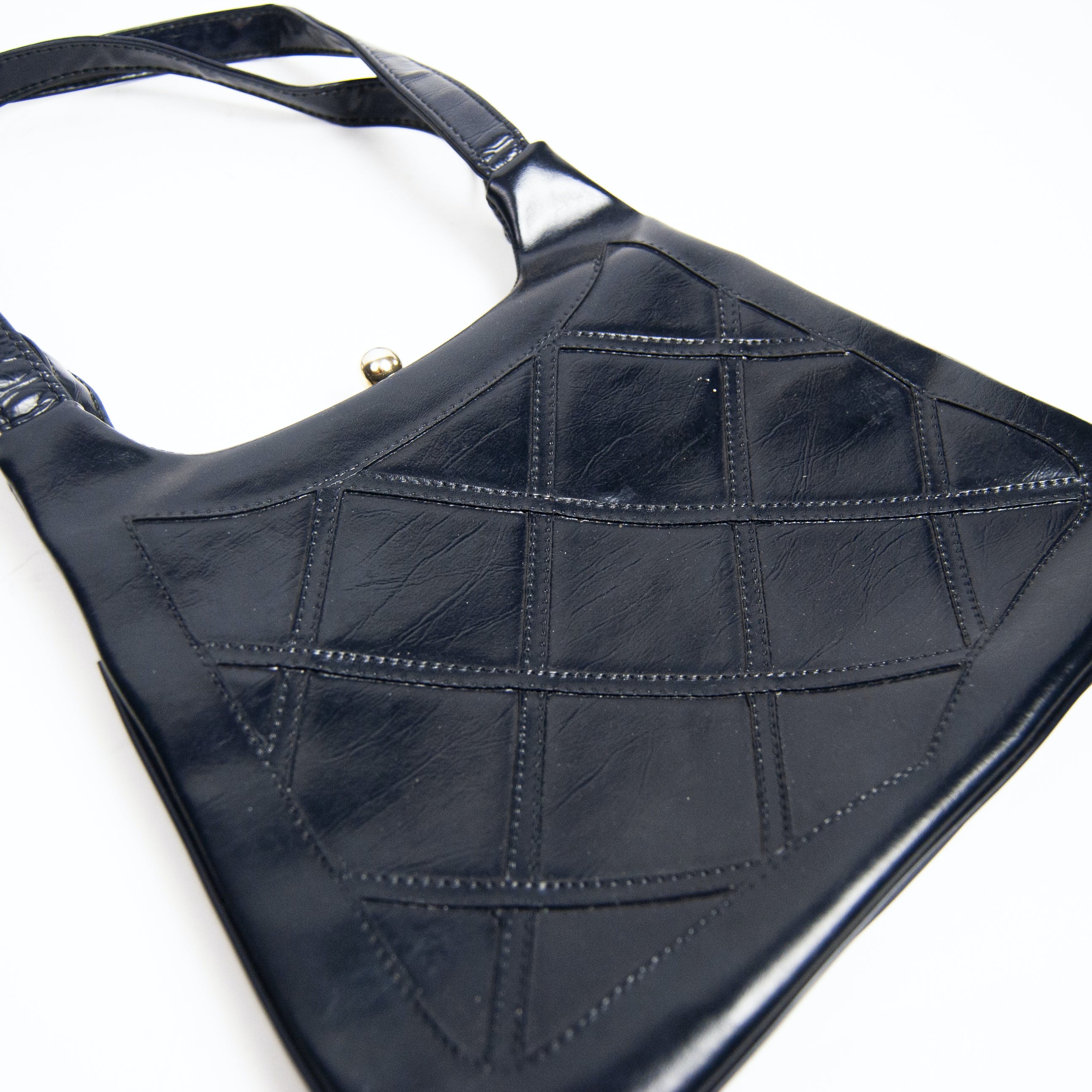 Vintage 60's Navy Blue Leather Diamond Stitch Bag | Shop THRILLING