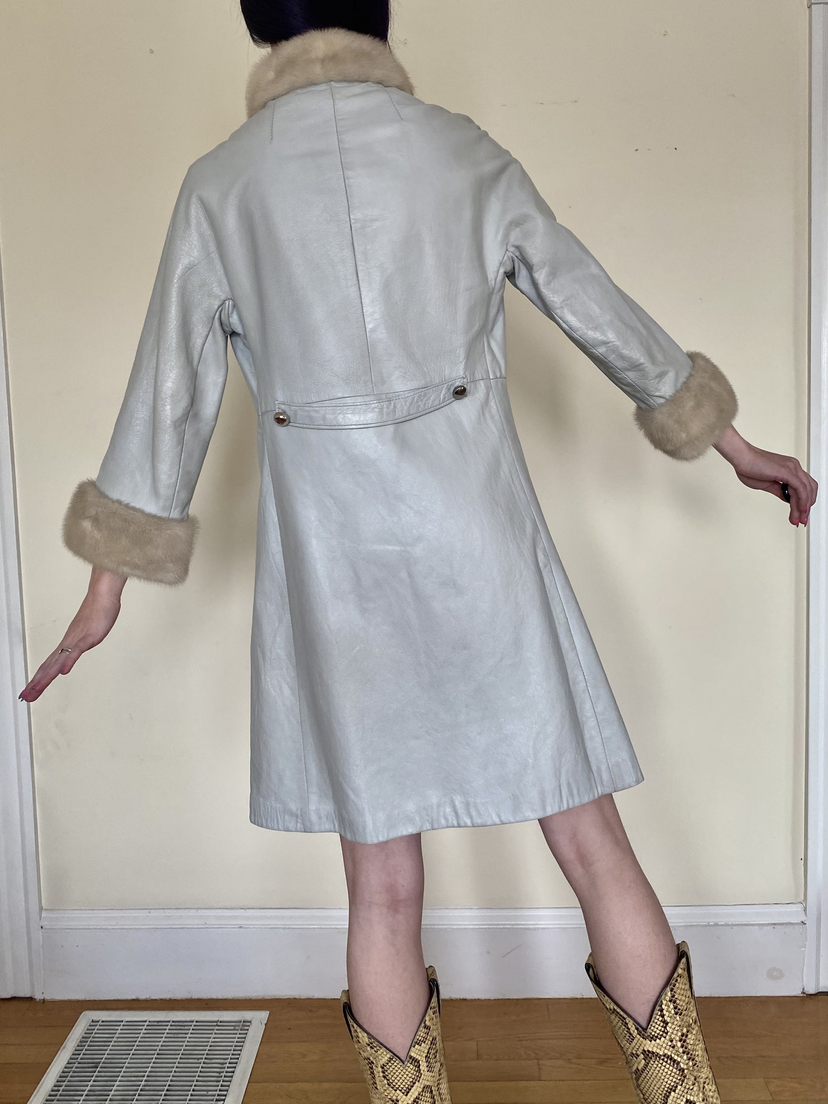 Vintage 60’s Pale Blue Leather Coat with Mink Fur Collar | Shop THRILLING