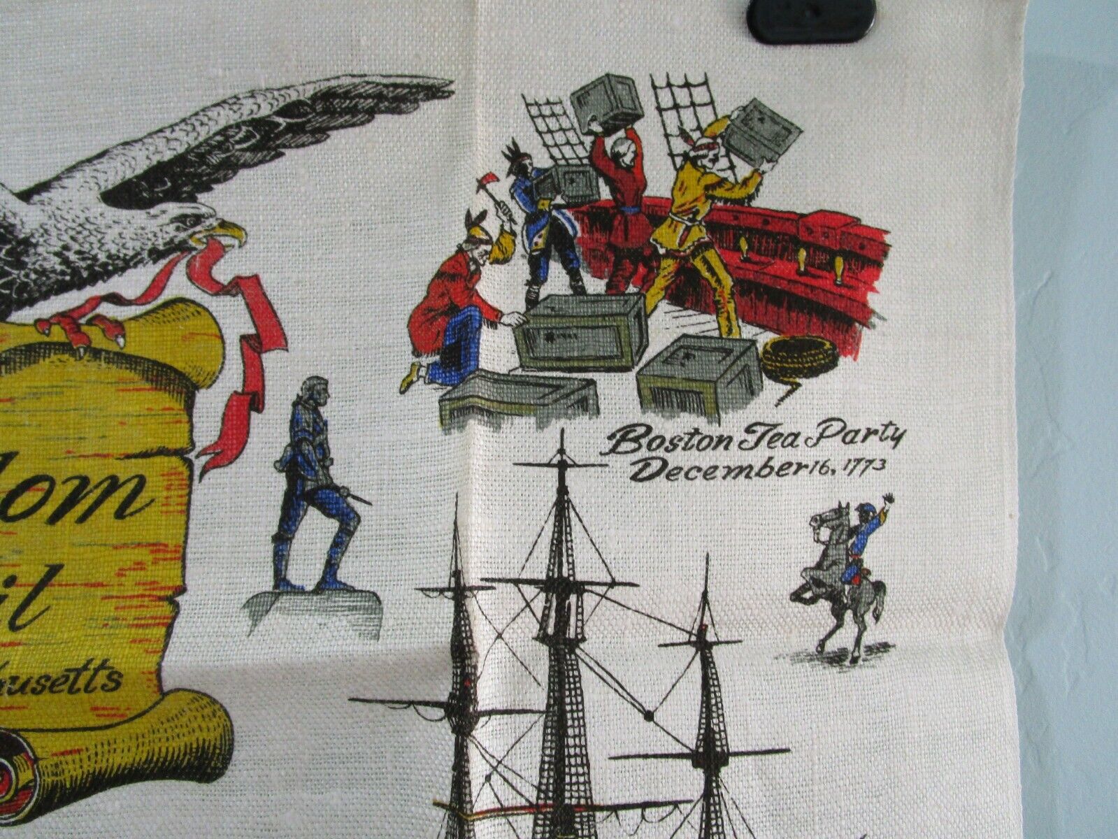 Vintage Freedom Trail Boston Graphic Warren Boucher Linen Tourist Tea ...