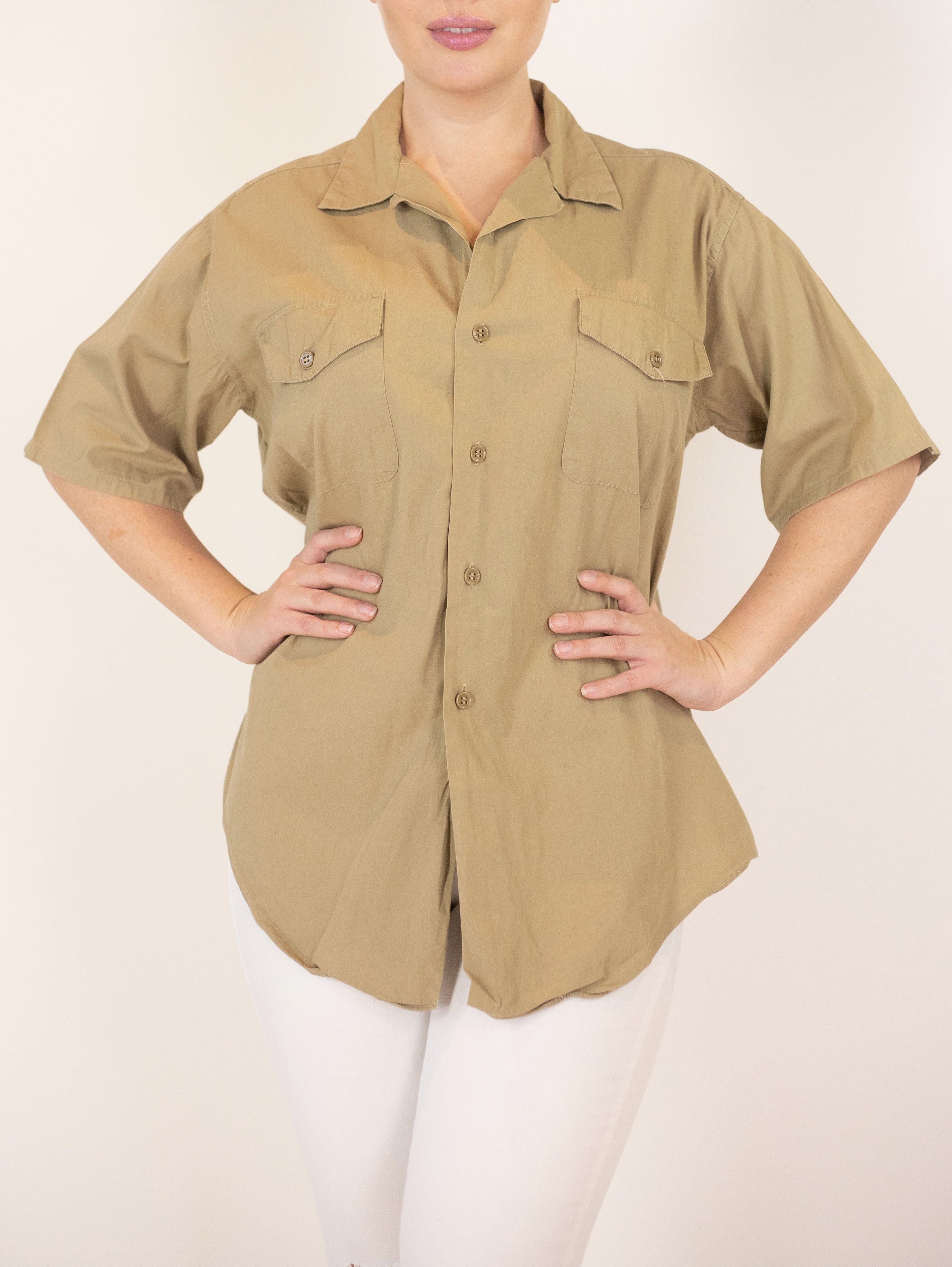 Vintage Beige Short Sleeve Button Up by Elbeco | Shop THRILLING