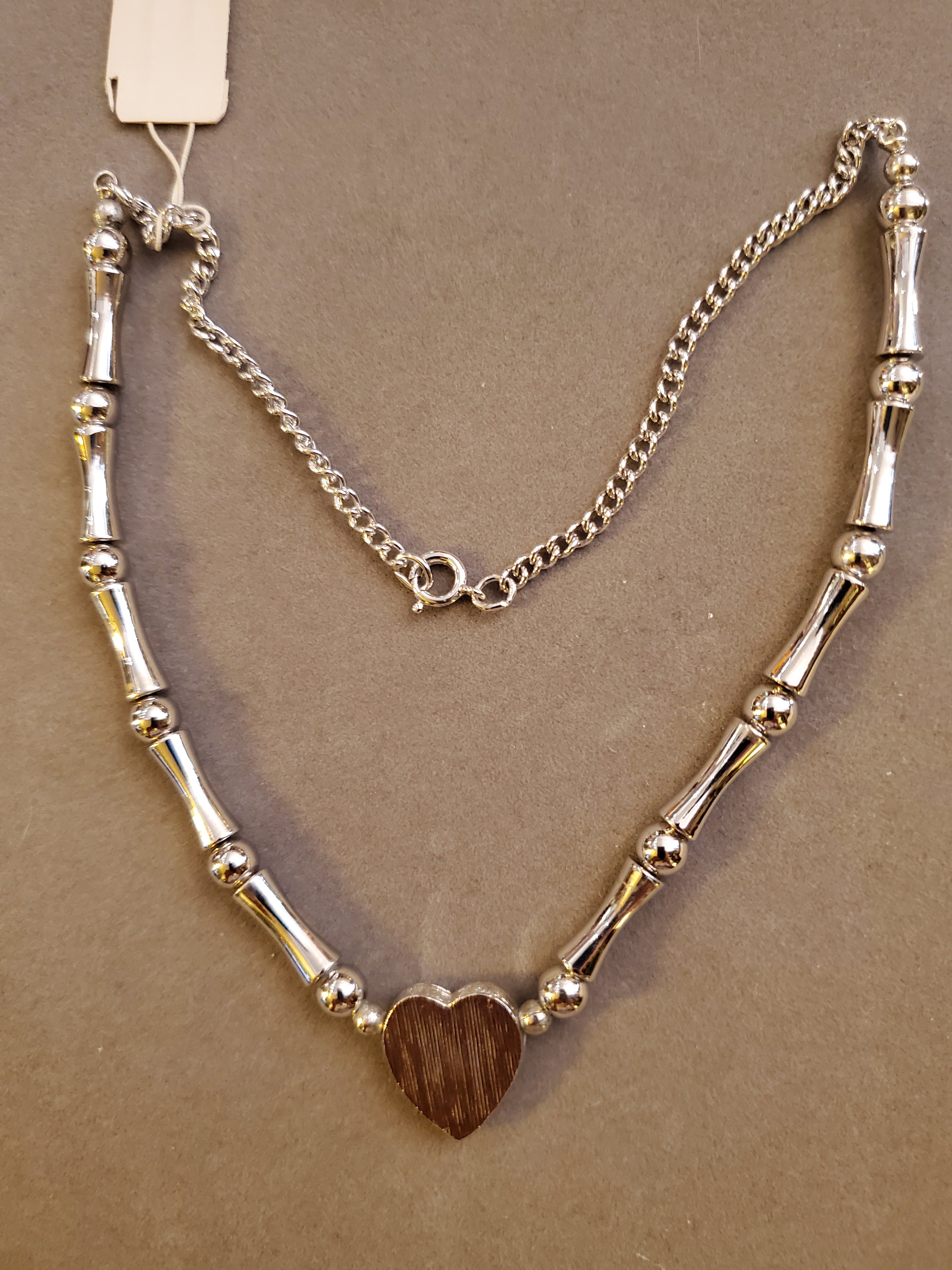 Vintage 70's 80's Silvertone Heart Necklace | Shop THRILLING