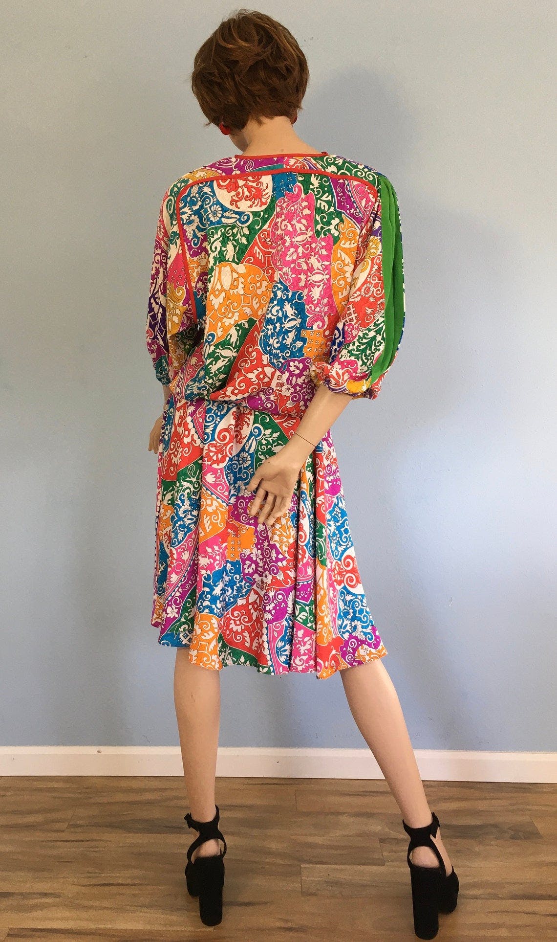 Vintage 70’s/80's Multicolor Patch Ornate Print Blouse and Skirt Set by ...