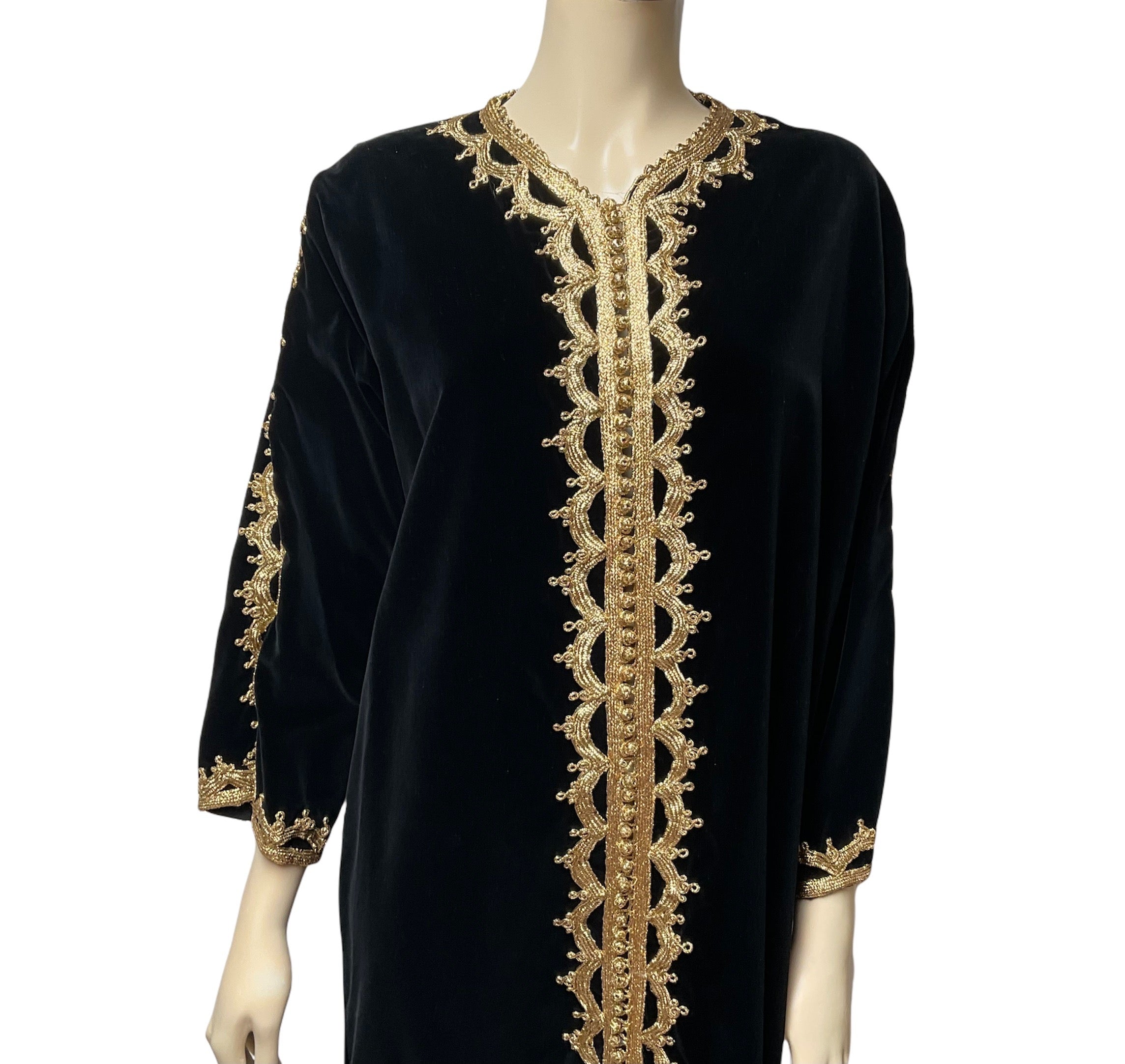 Vintage 70’s Black Velvet Caftan Hand Embellished Ethnic | Shop THRILLING