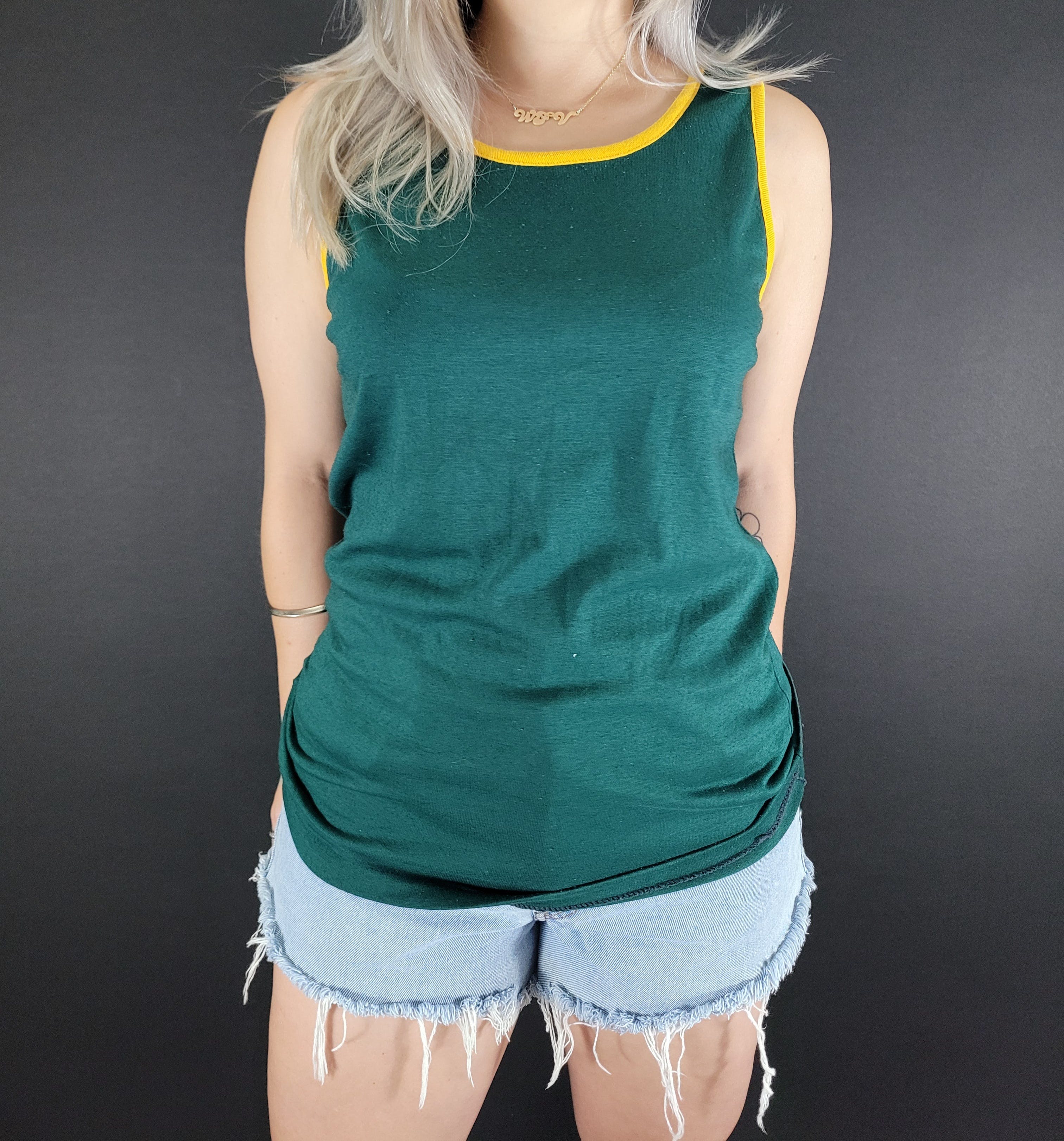 Vintage 70's Green and Yellow Tank Top by Never Iron By Campus | Shop ...