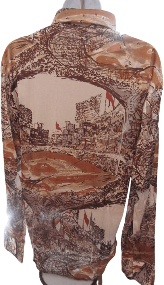 Vintage 70's Deadstock Baseball Stadium Print Shirt by Oleg Cassini ...