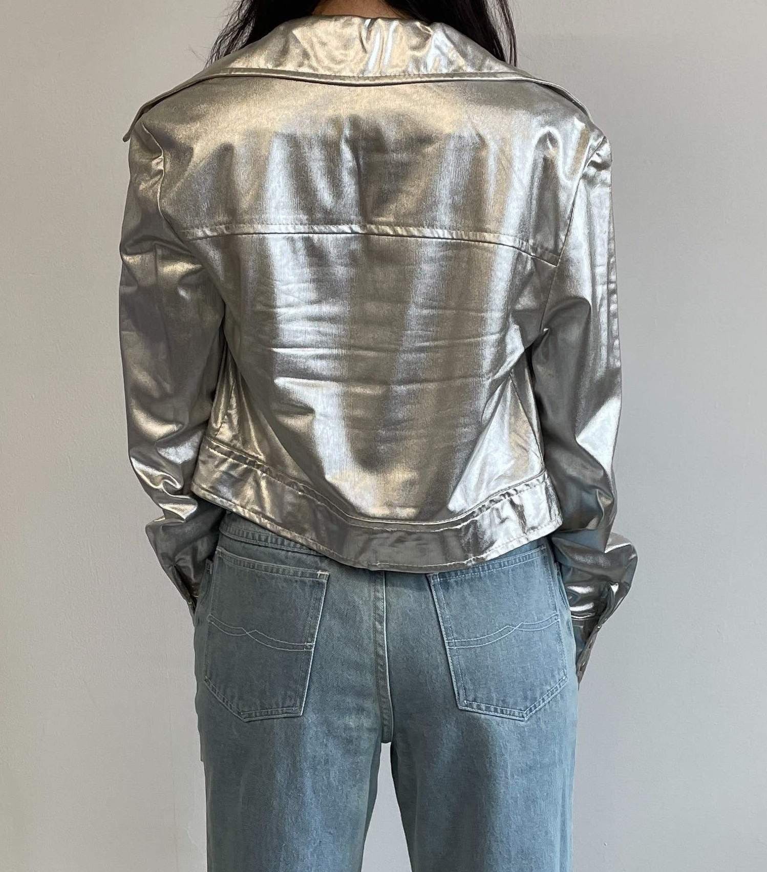 Vintage 70’s Metallic Liquid Silver Moto Jacket by Funky | Shop THRILLING