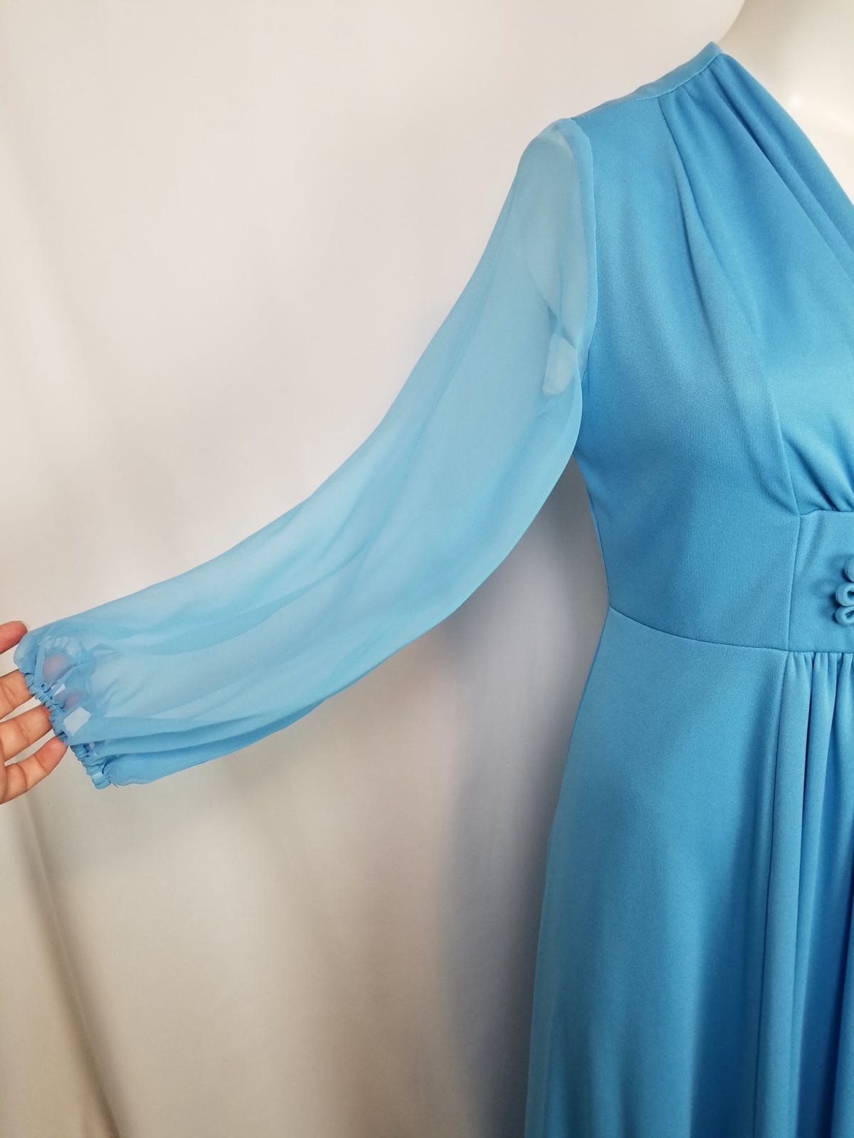 Vintage 70's Powder Blue Sheer-Sleeve Maxi Party Dress | Shop THRILLING