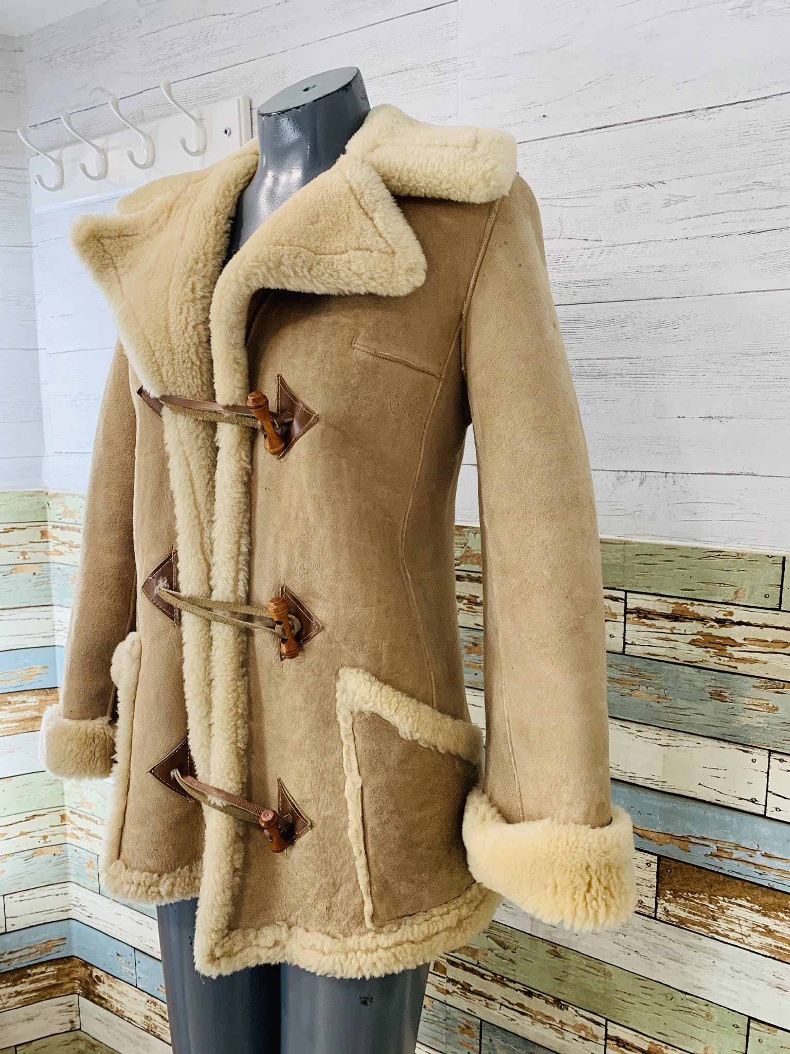 Vintage 70's Beige Shearling Toggle Button Coat | Shop THRILLING